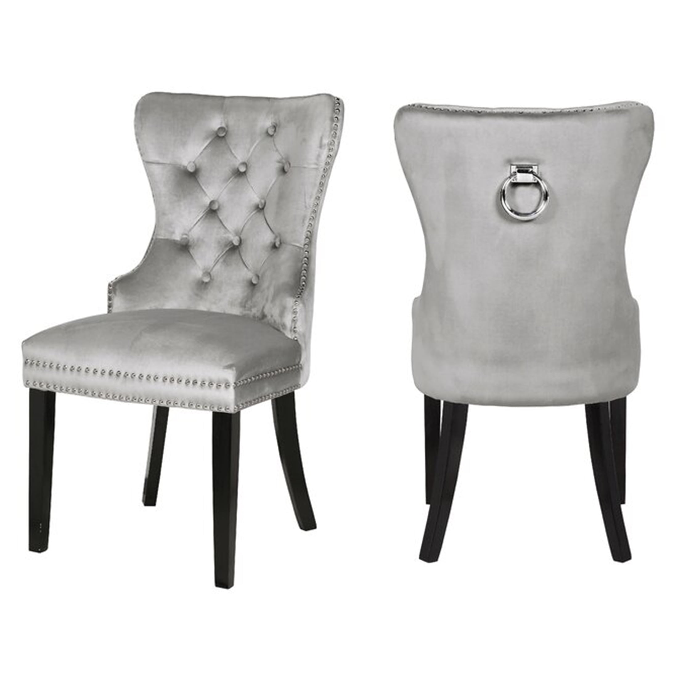JERFIT Erica 2-Piece Button Tufted Velvet Dining Chairs with Wood Legs ...