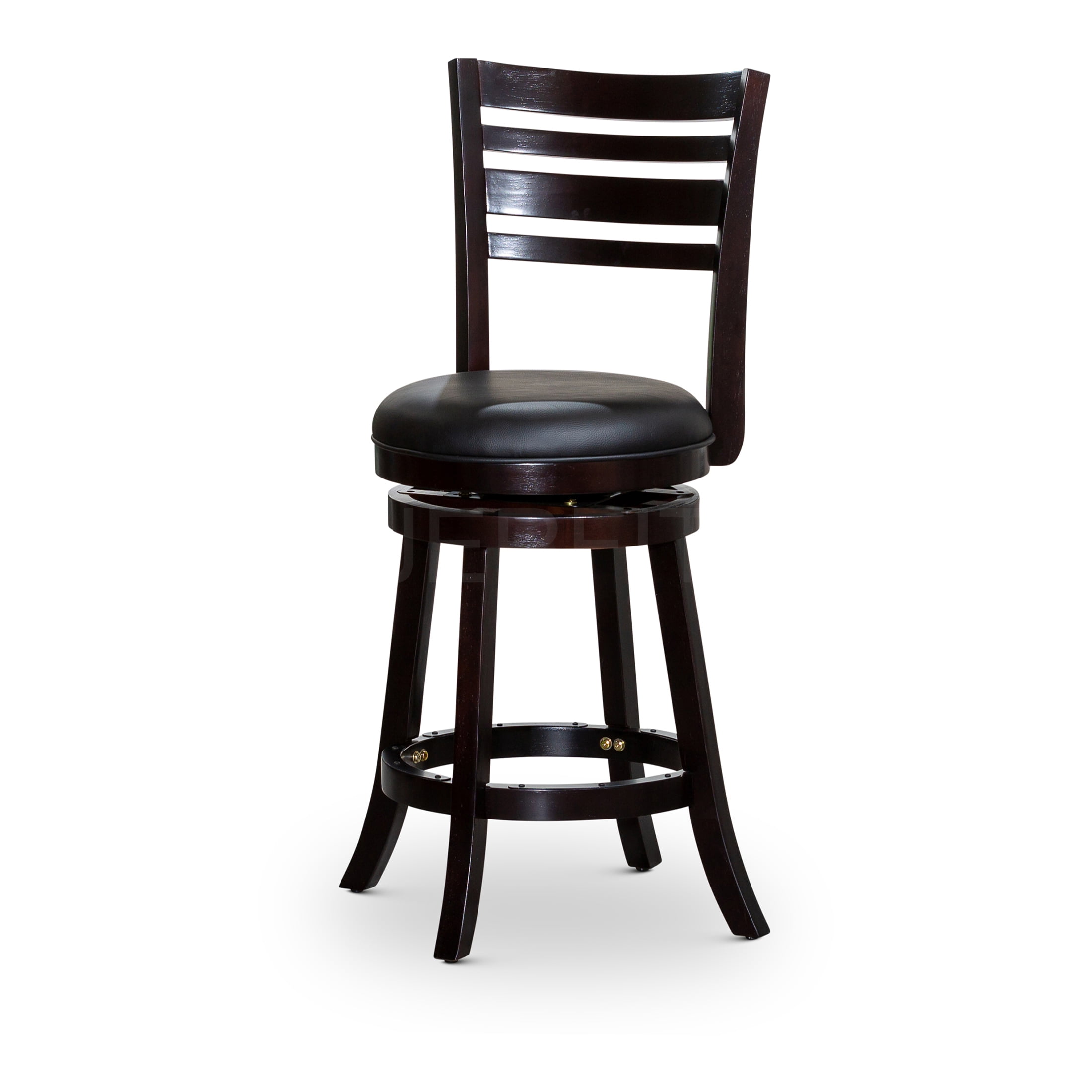 JERFIT Espresso Swivel Bar Stool with Slat Back, Padded Bonded Leather ...