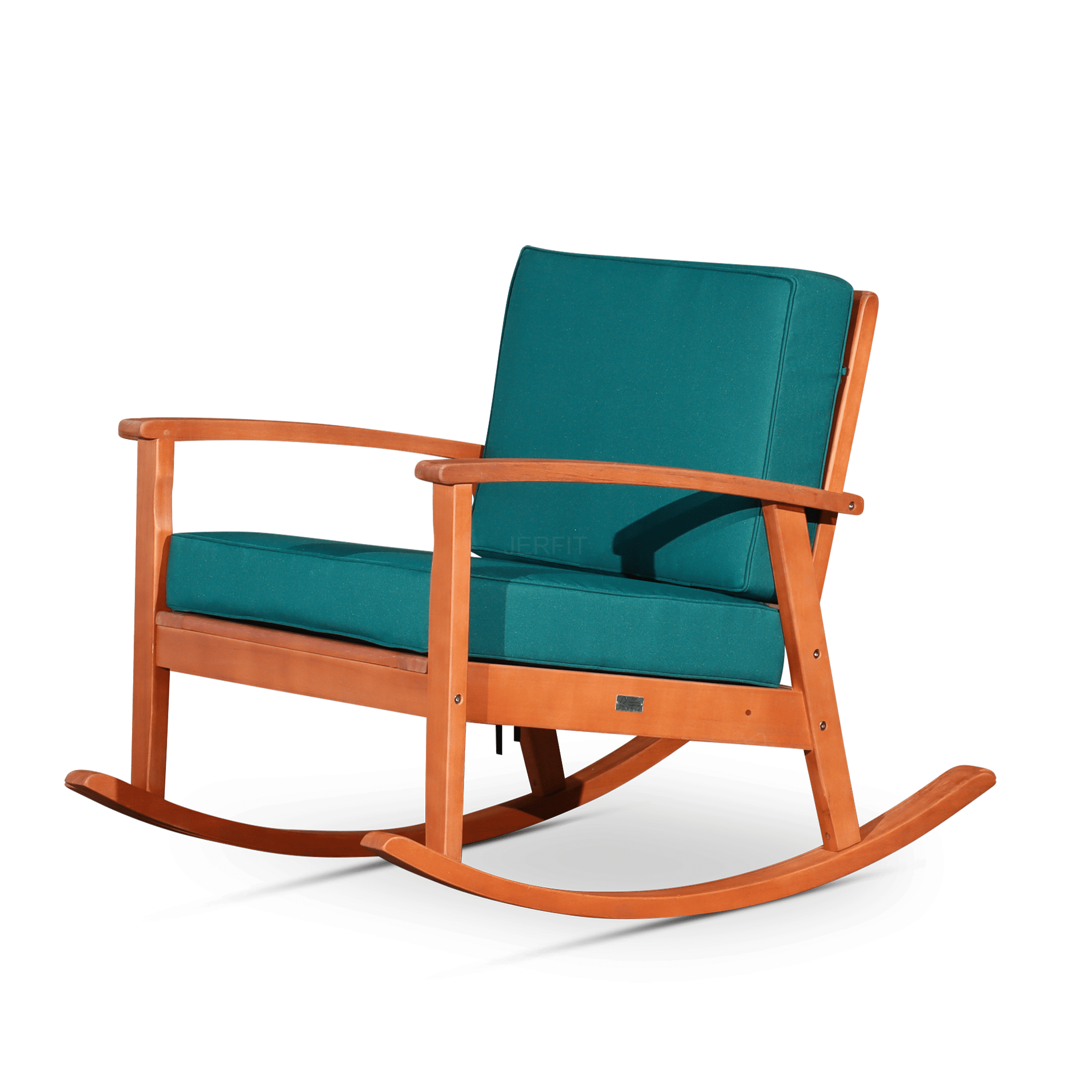 JERFIT Eucalyptus Wood Patio Rocking Chair with Cushions, Extra Deep ...