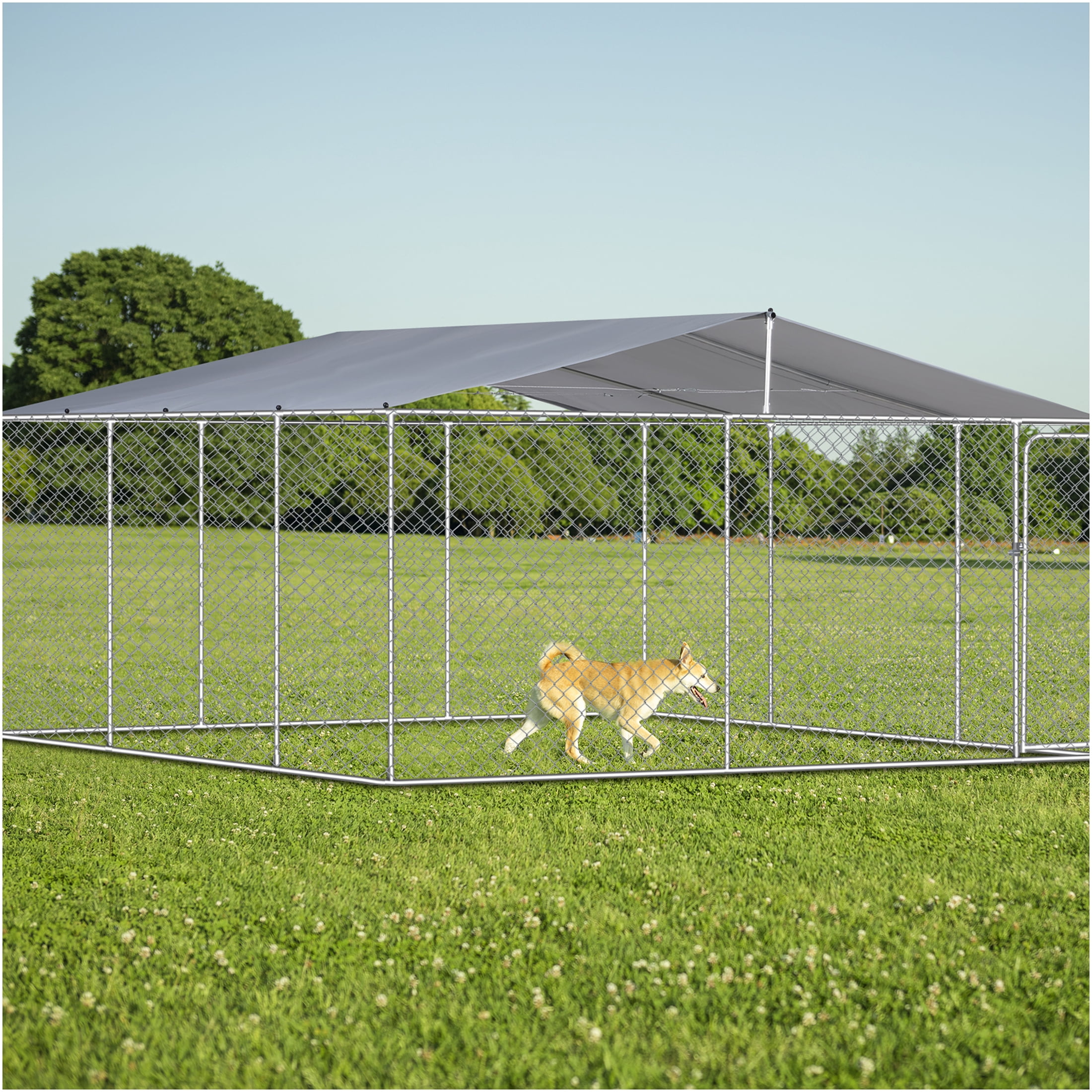 JERFIT Extra Large 15x15ft Outdoor Dog Kennel with Waterproof Roof ...