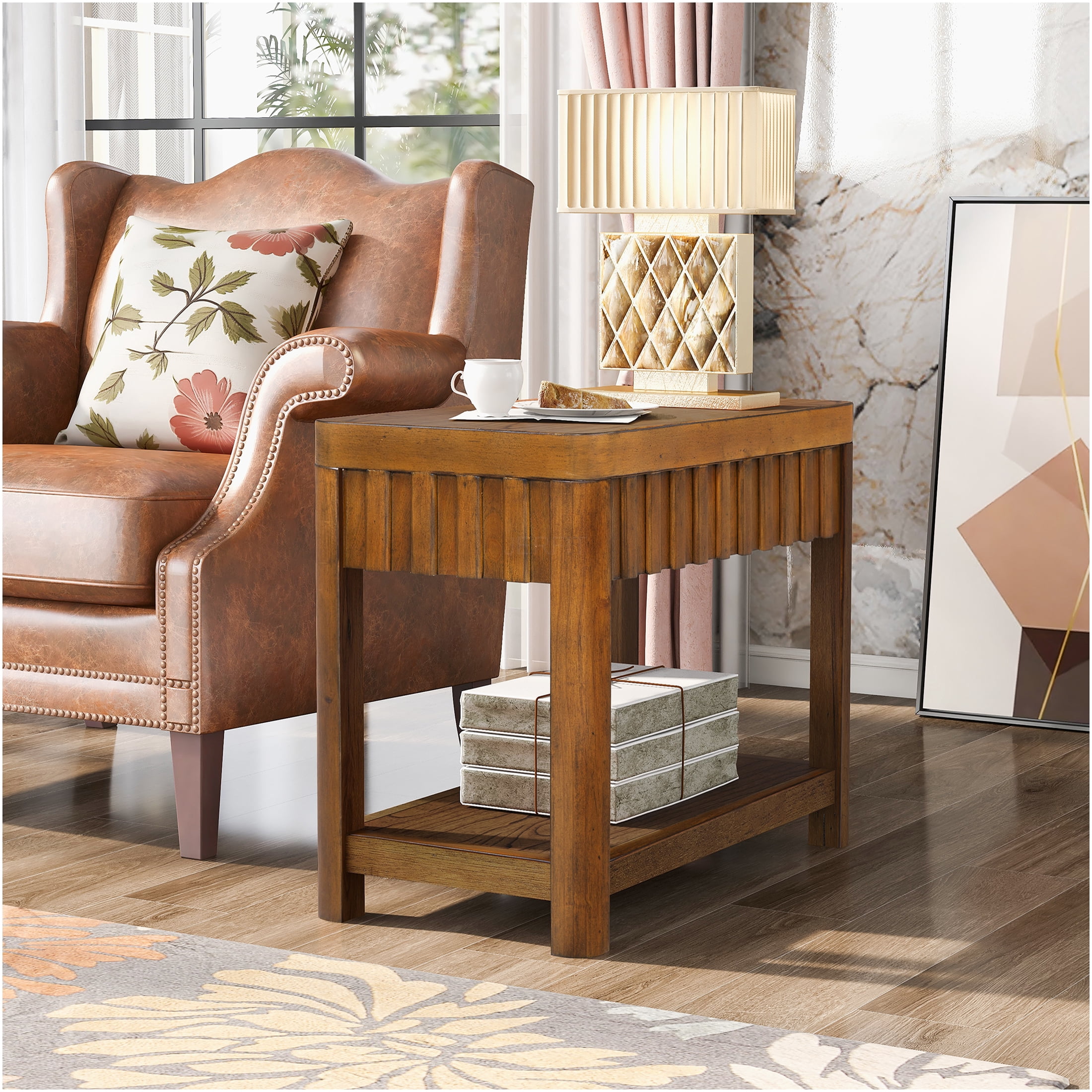 JERFIT Farmhouse End Table with Shelf, 25 Inch Rectangular Sofa Side ...
