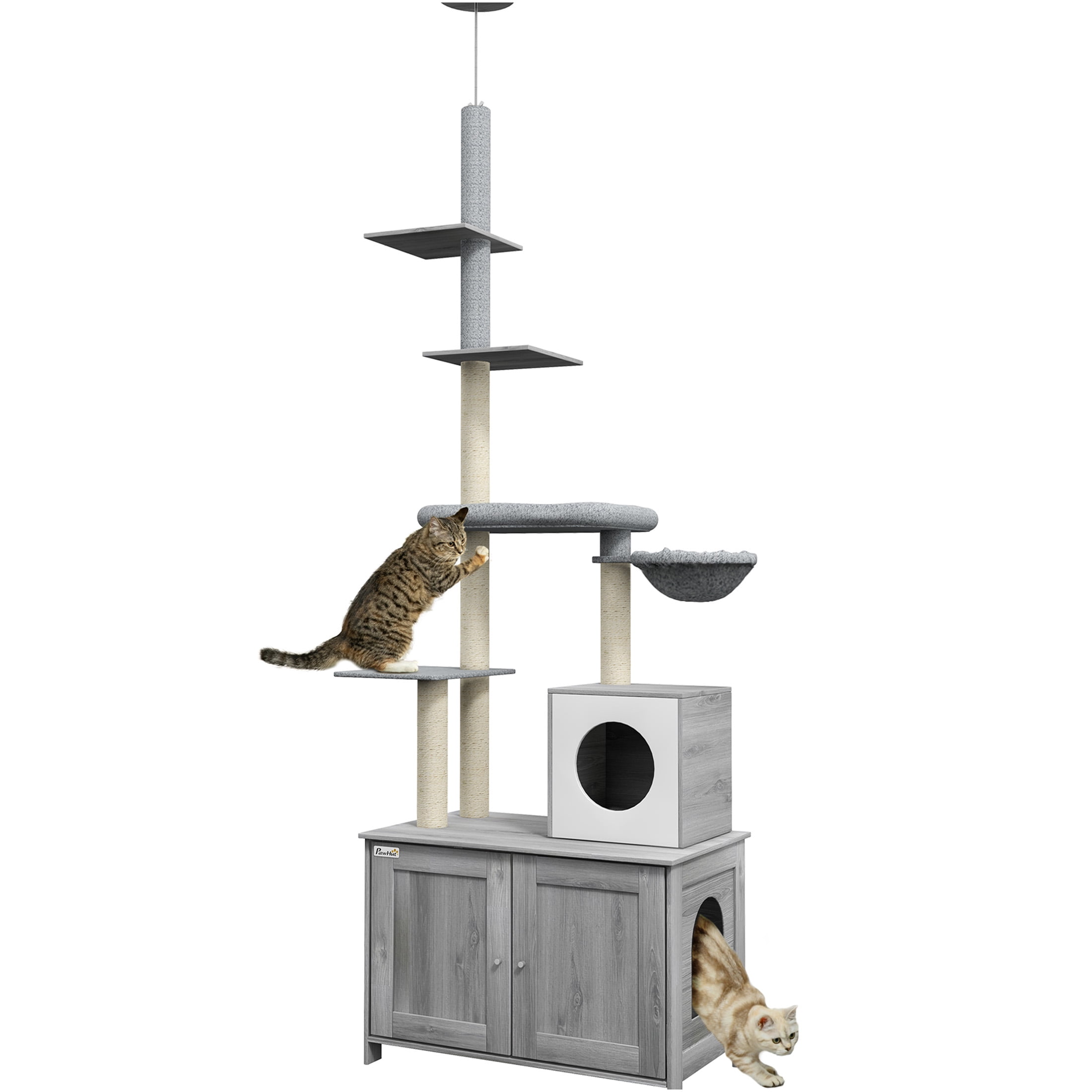 JERFIT Floor to Ceiling Cat Tree with Hidden Litter Box Enclosure, 2-in ...