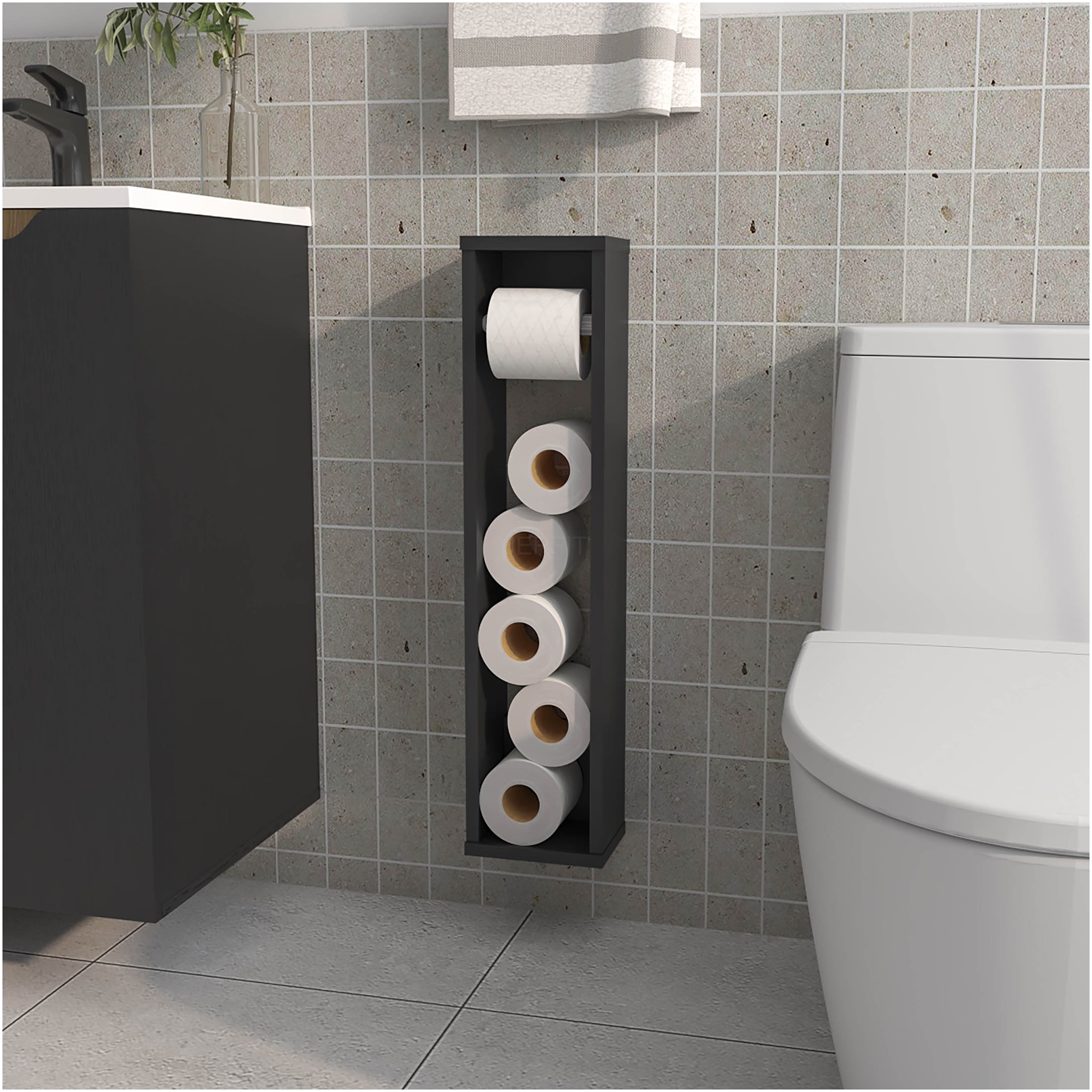 JERFIT Freestanding Toilet Paper Stand Holder, Black Bathroom Tissue ...