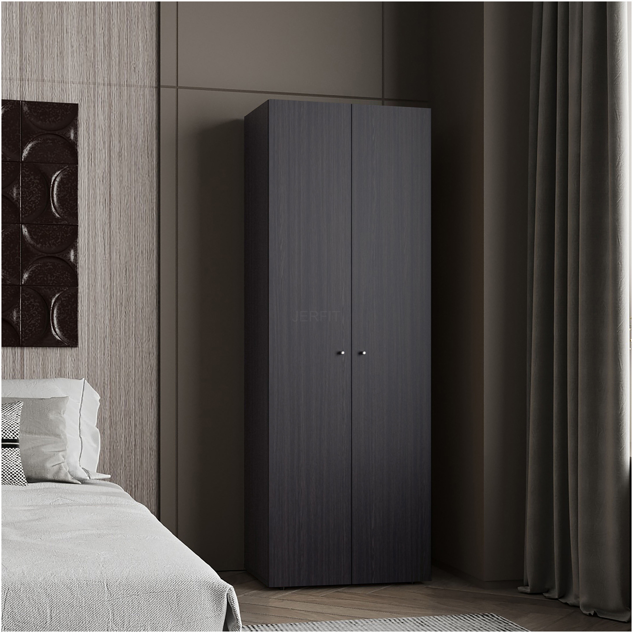 JERFIT Freestanding Wardrobe Closet with 2 Doors & 4 Shelves, Compact ...