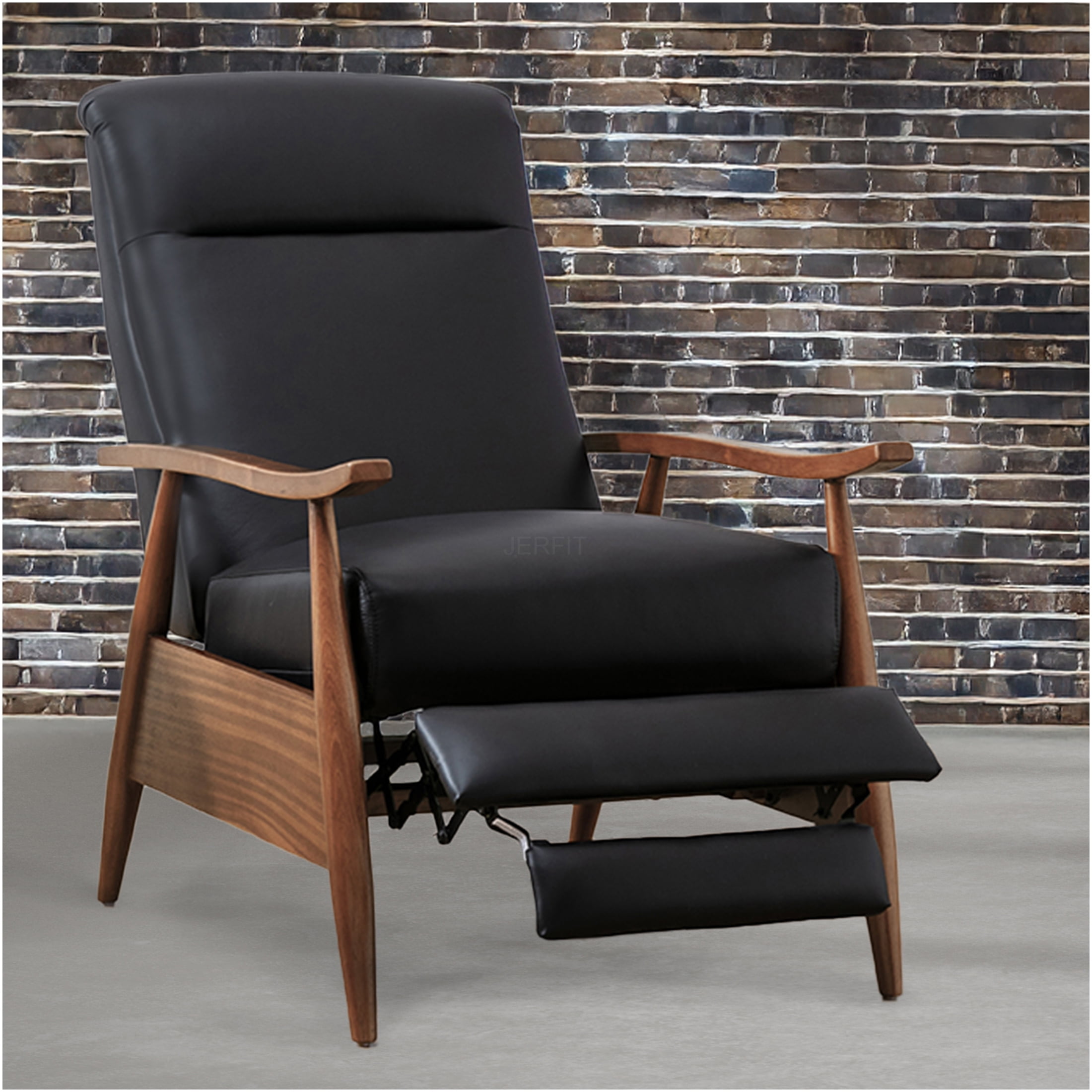 JERFIT Fremont Modern Leather Recliner Chair with Wood Arms, Push Back ...