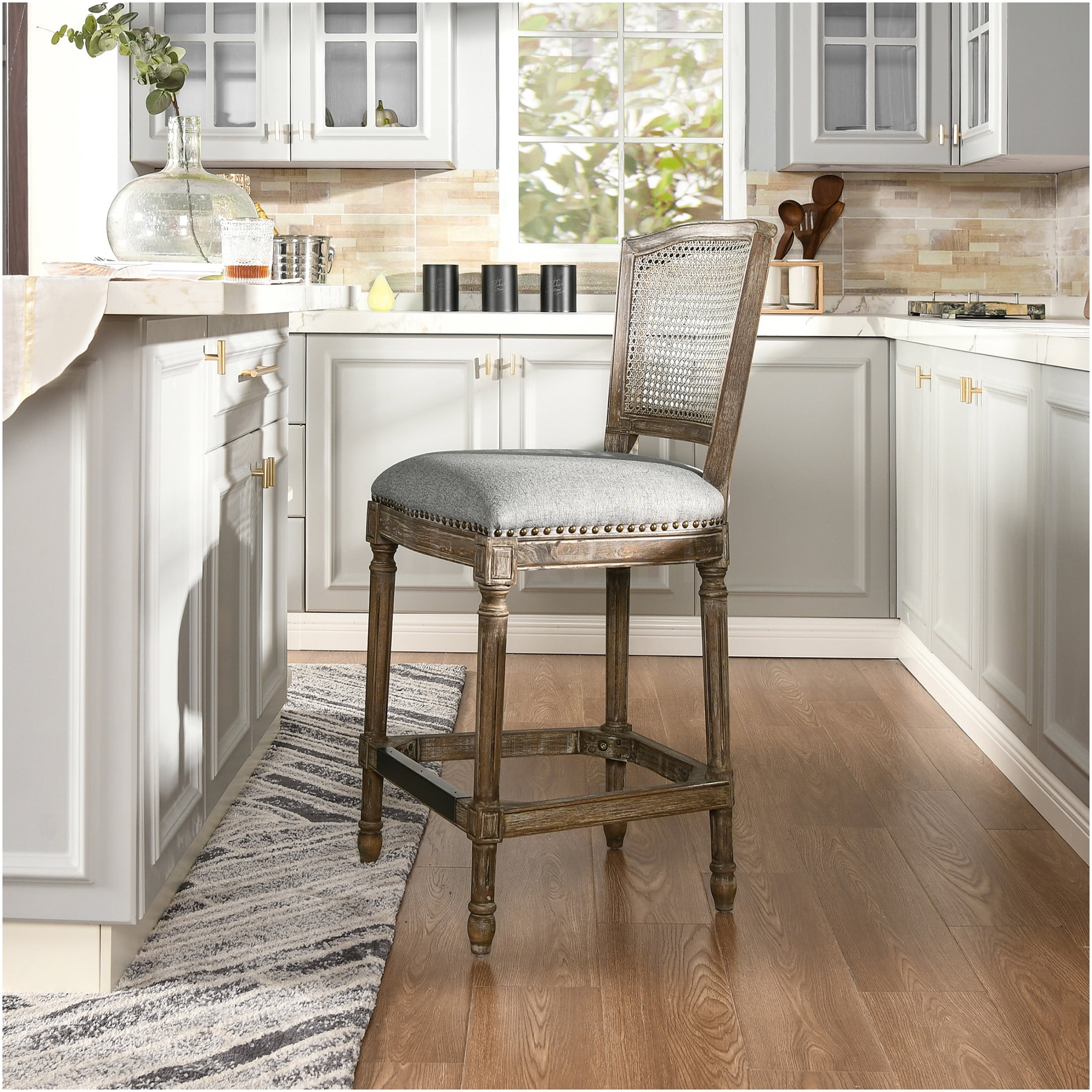 JERFIT French Country Counter Stool with Wicker Back, Armless Bar Stool ...