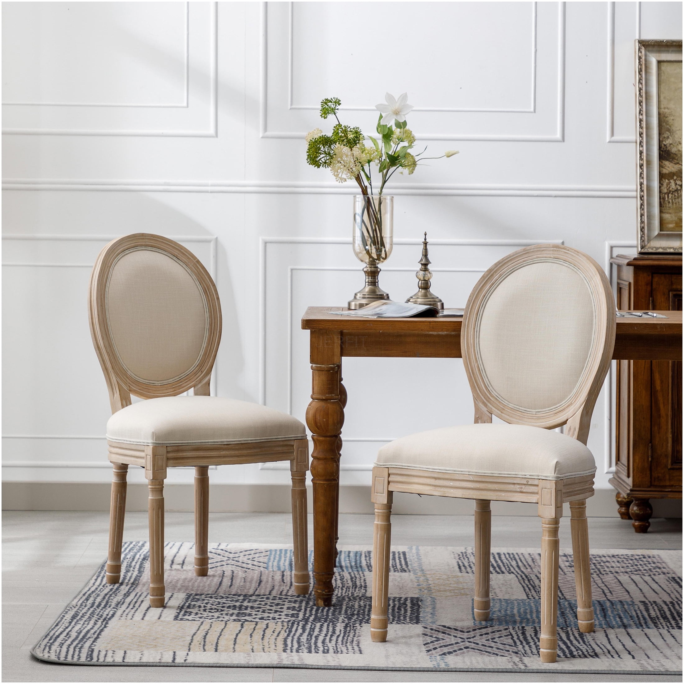 JERFIT French Country Dining Chairs, Set of 2, Beige Upholstered Oval ...