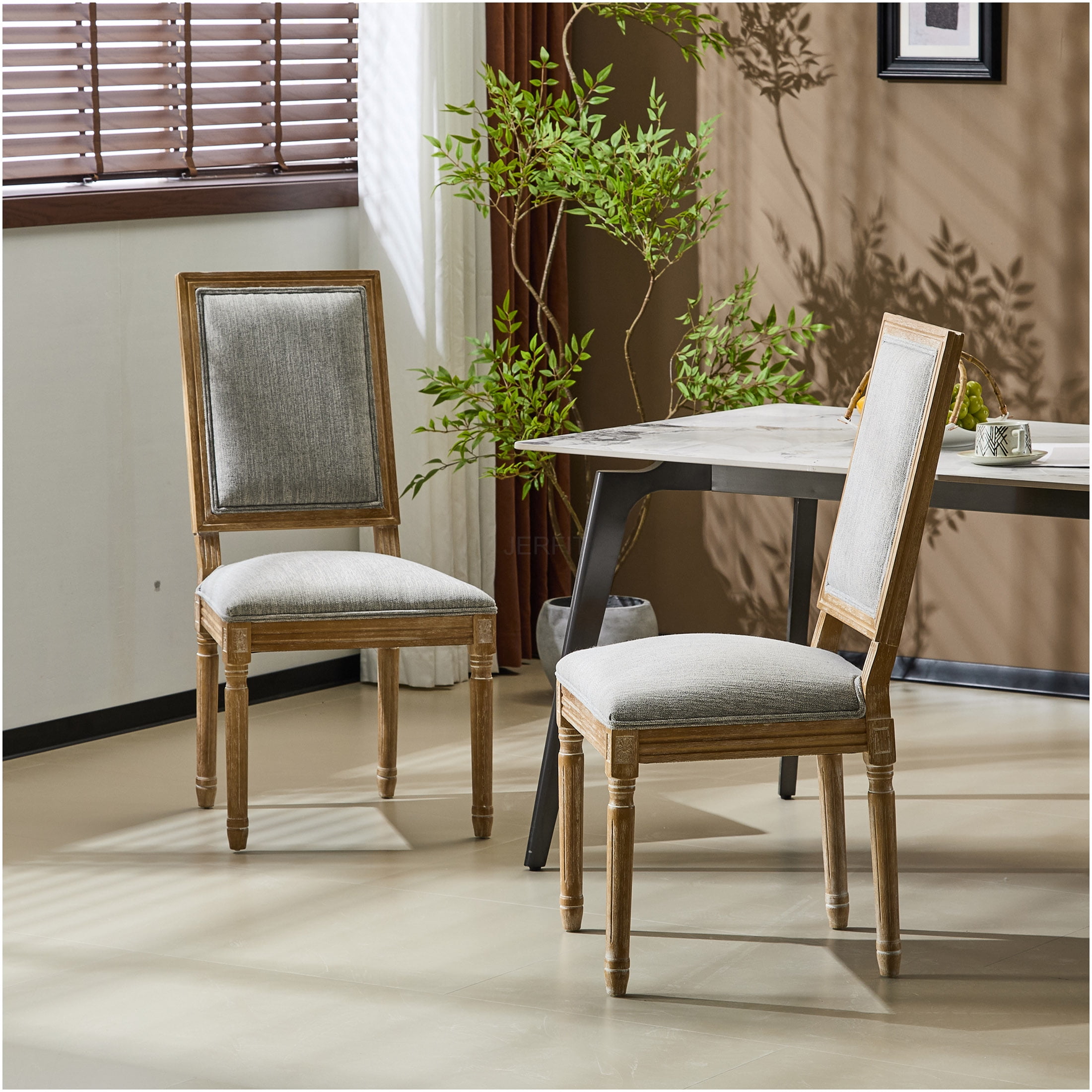 JERFIT French Country Dining Chairs Set of 2, Upholstered Fabric Seats ...