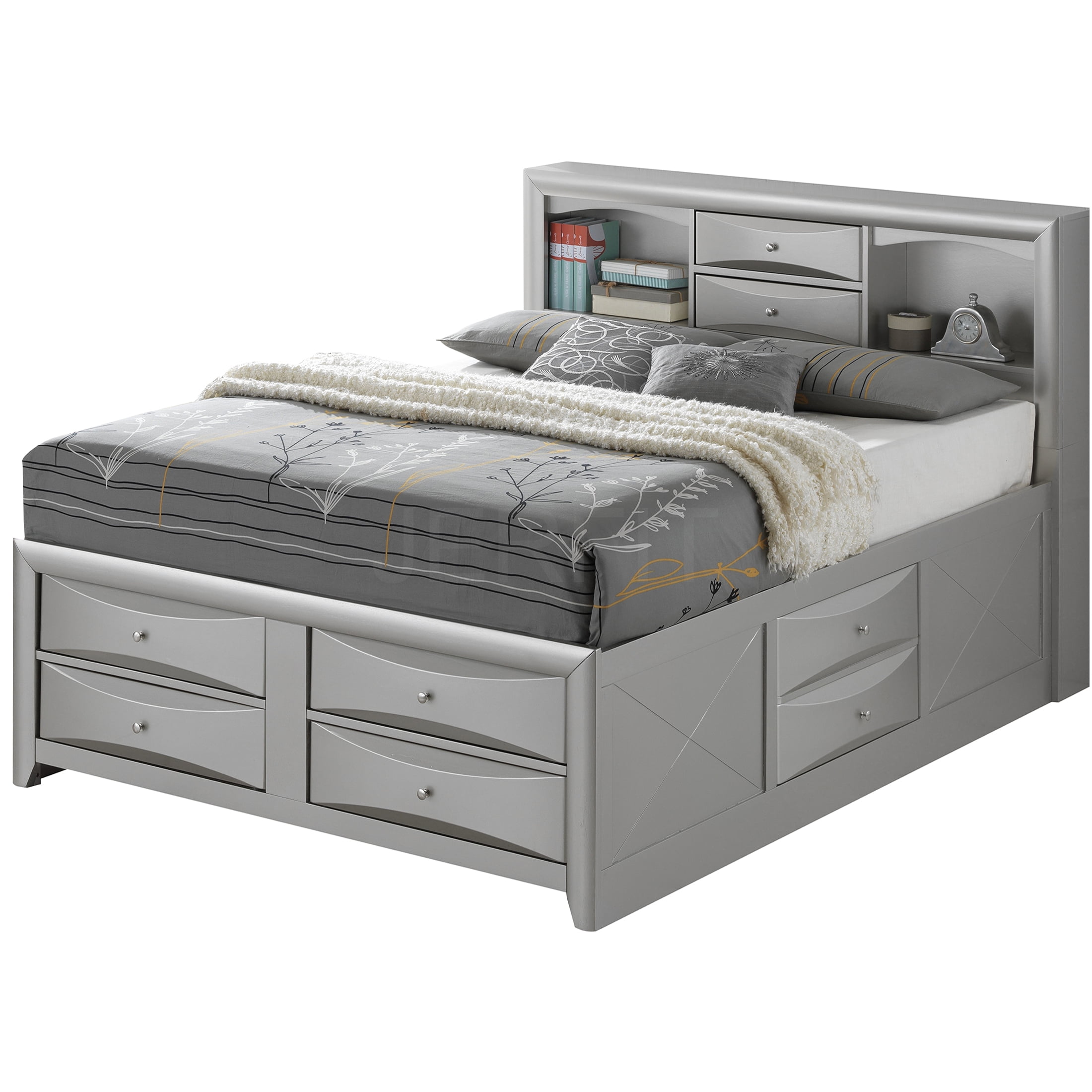 JERFIT Full Size Storage Bed Frame with Hidden Compartment, Champagne ...
