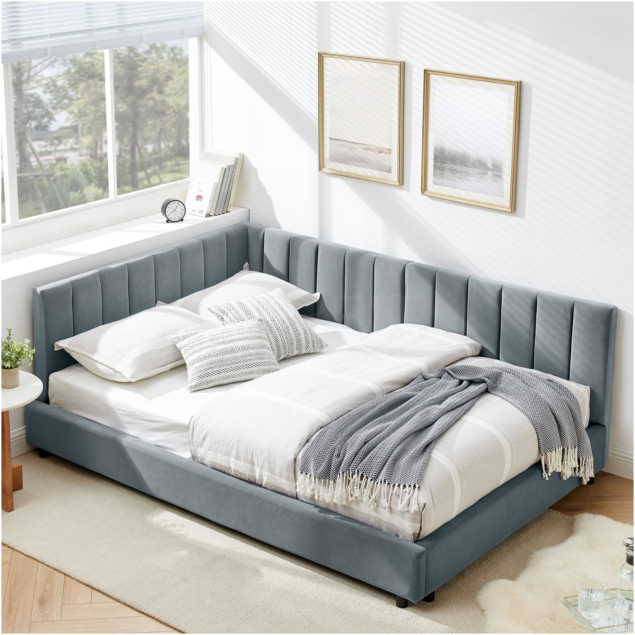 JERFIT Full Size Upholstered Tufted Bed Frame Sofa Bed Frame with ...