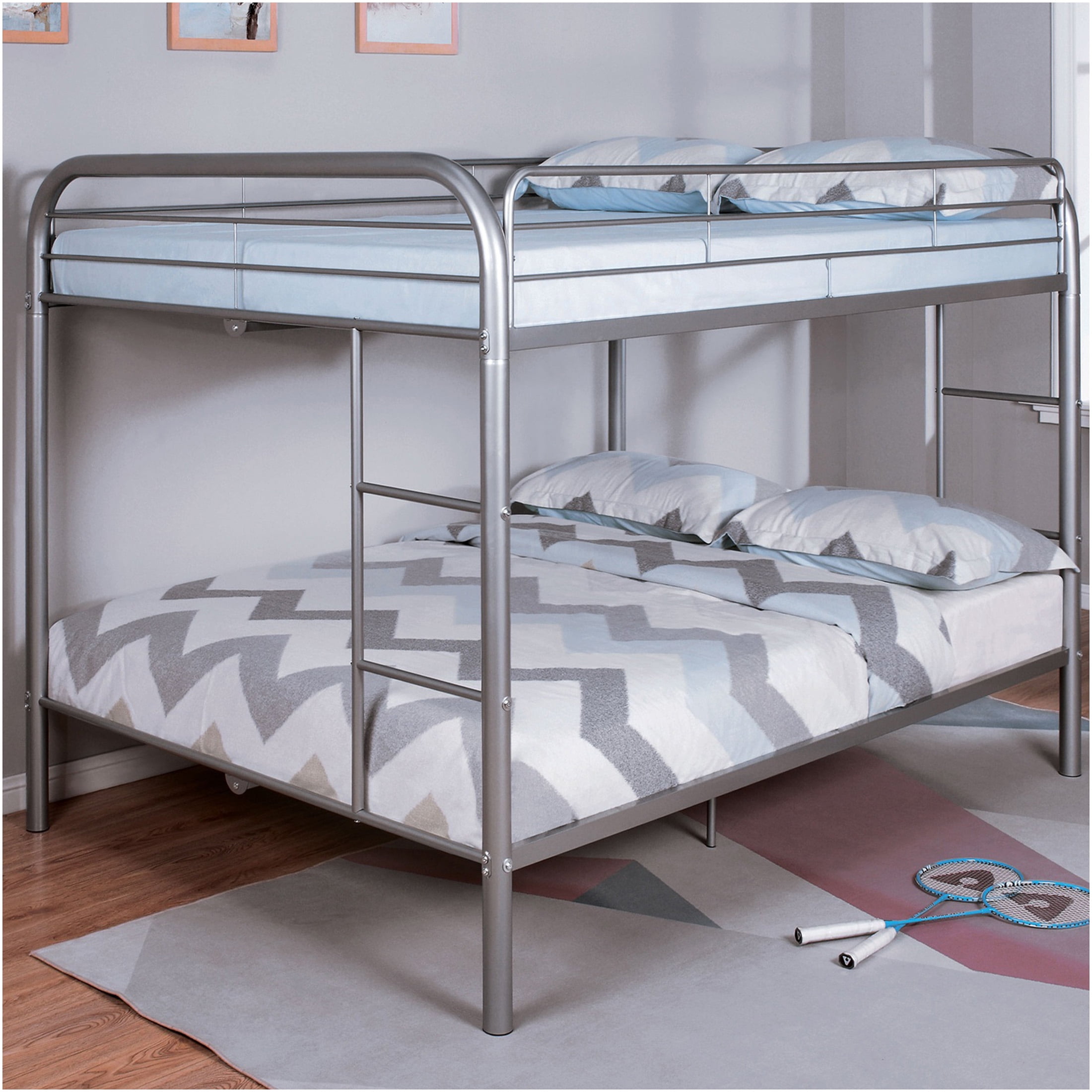JERFIT Full over Full Bunk Bed, Metal Frame with Angled Ladder, Space ...
