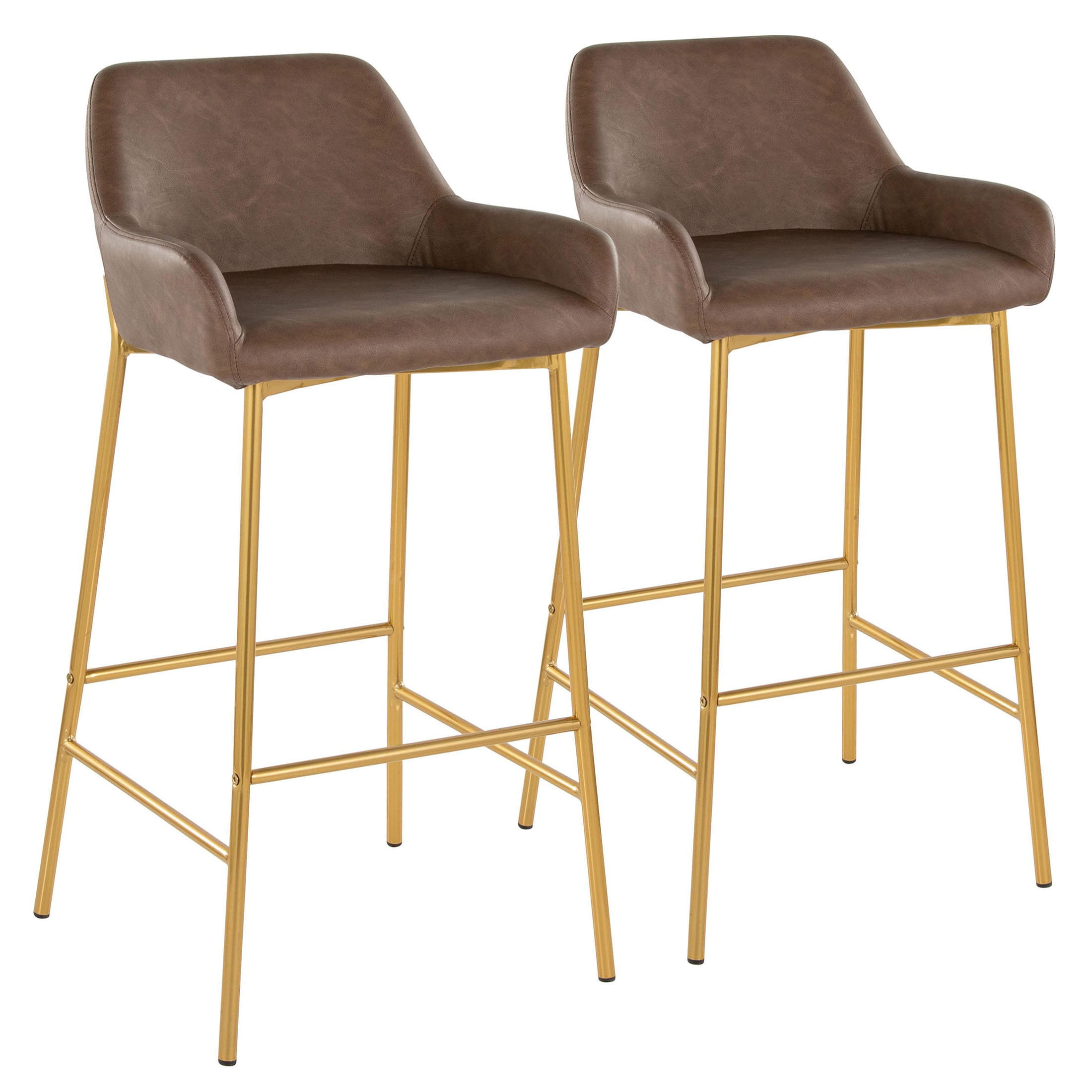 JERFIT Gold Metal Bar Stools Set of 2, Espresso Faux Leather ...