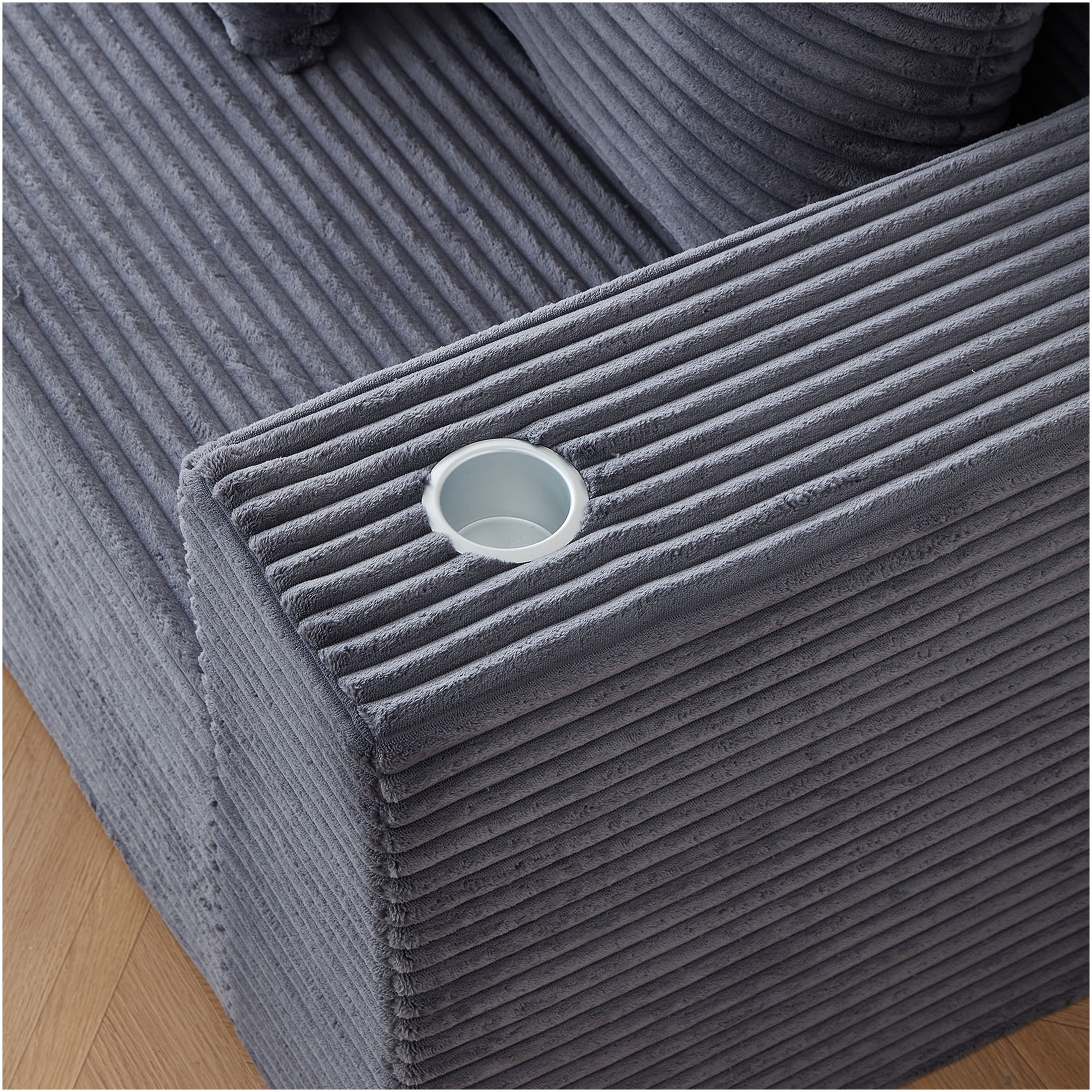 JERFIT Gray Corduroy Modular Sectional Sofa Couch with Cup Holders, No ...