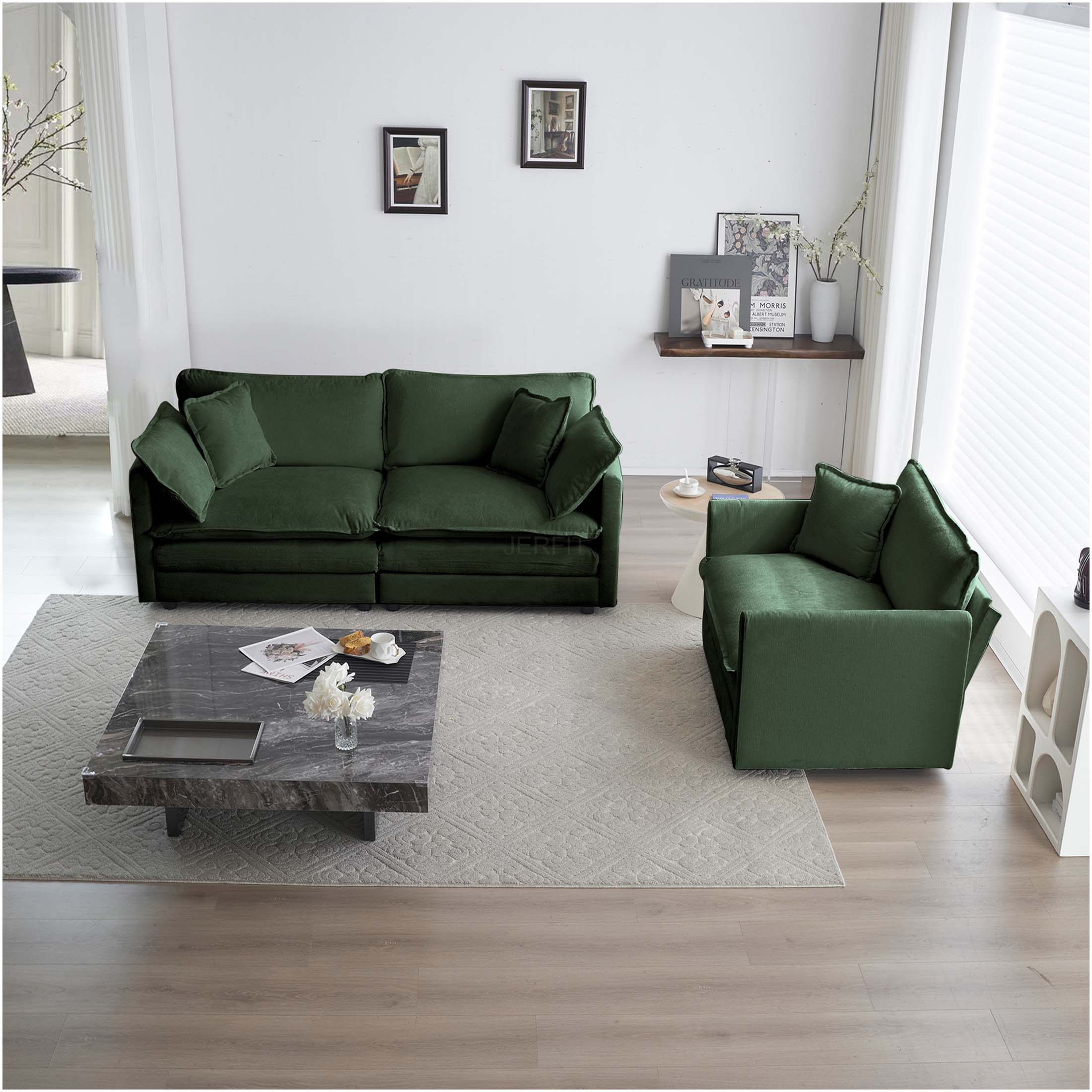 JERFIT Green Chenille 2-Piece Sofa Set, Loveseat and Accent Chair ...
