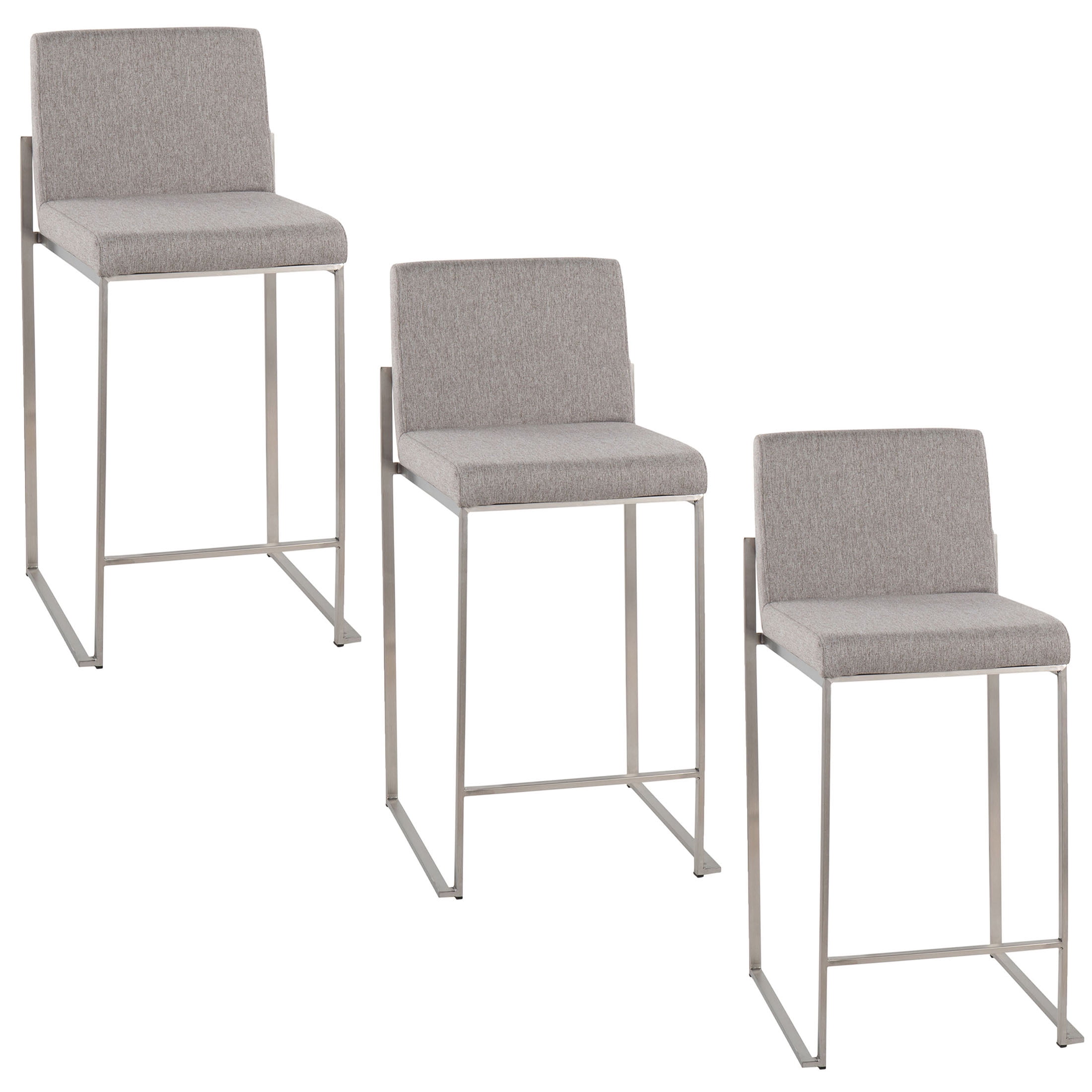 JERFIT Grey Fabric Counter Stools Set of 3, Modern High Back Kitchen ...