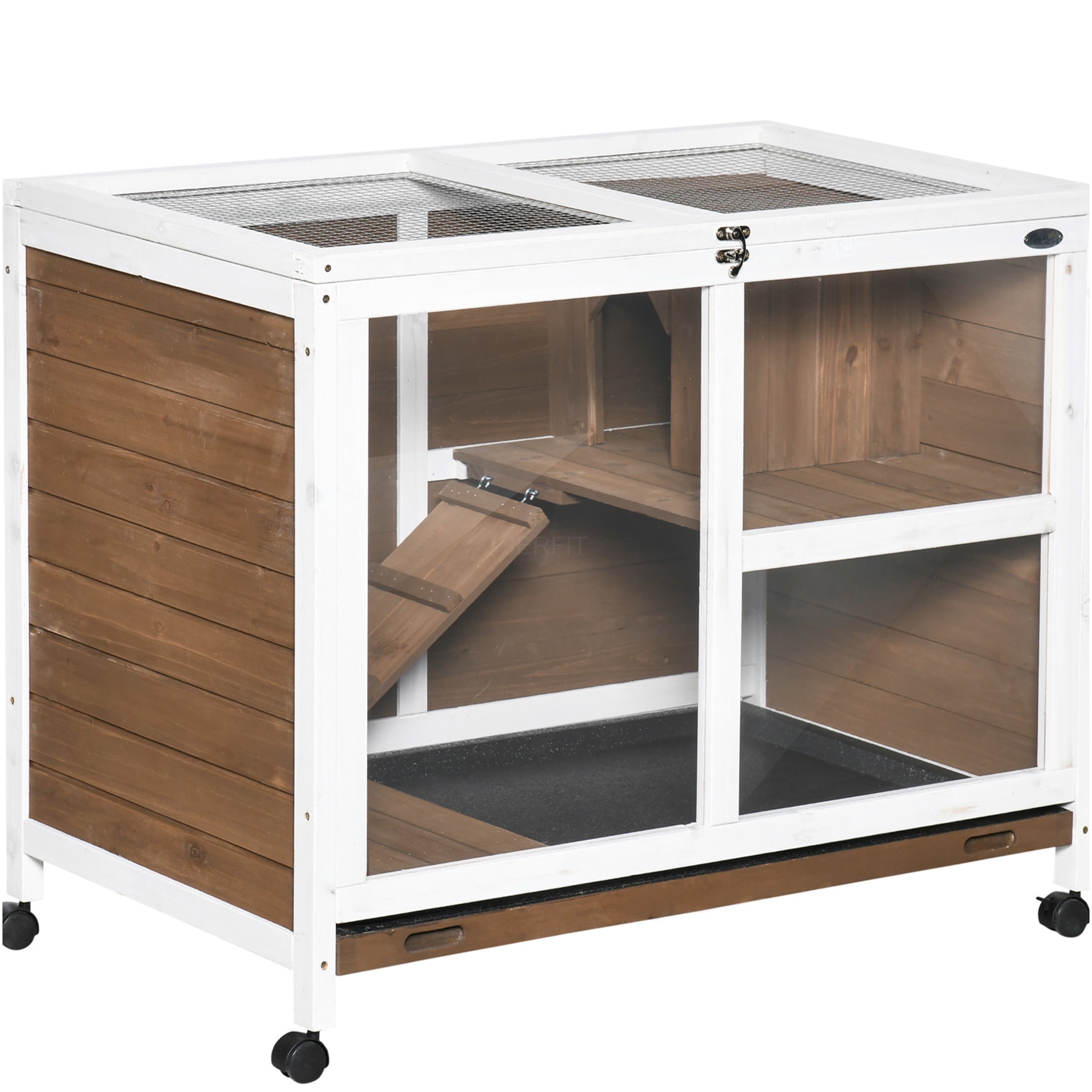 JERFIT Indoor Rabbit Hutch with Wheels, Compact Wooden Bunny Cage with ...