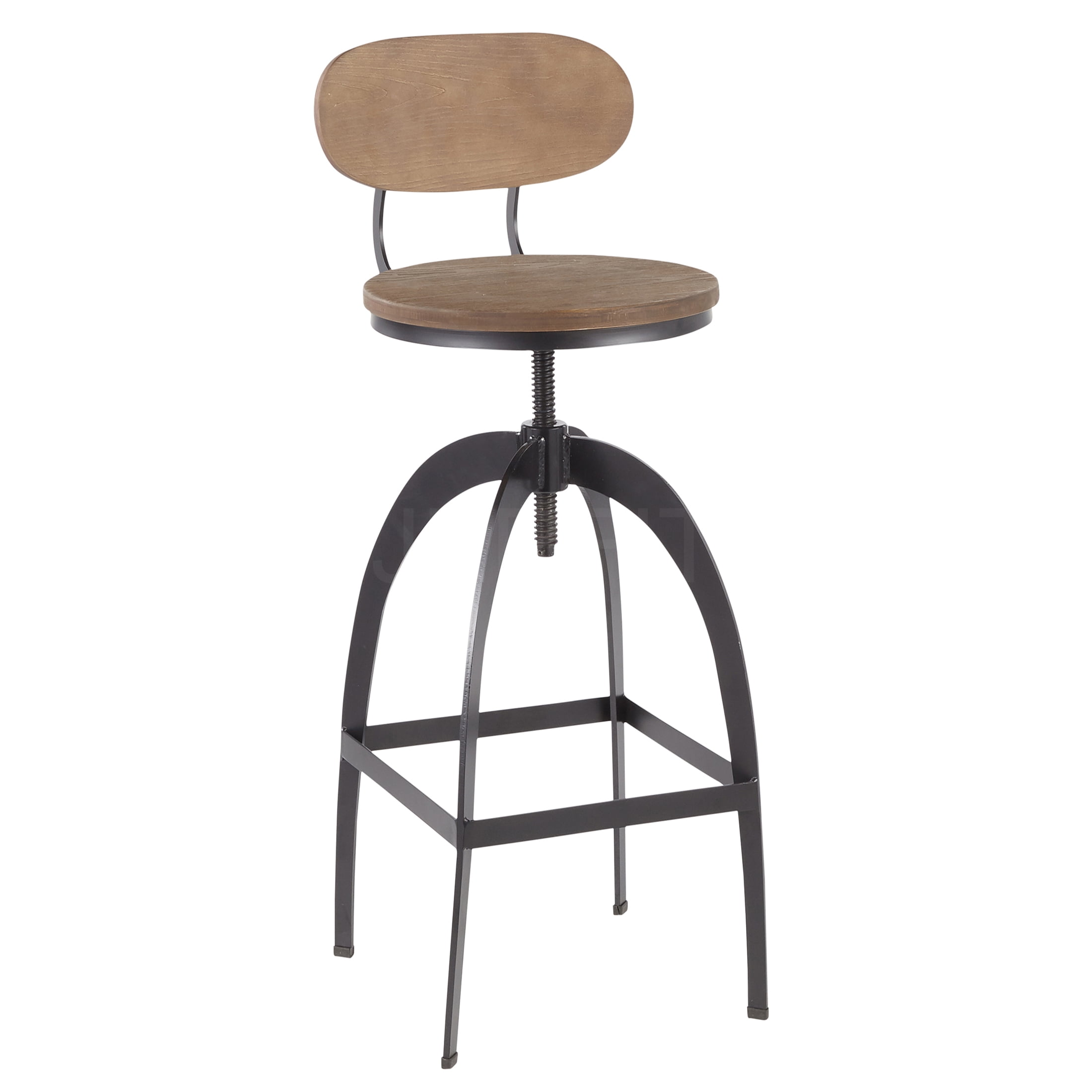 JERFIT Industrial Adjustable Height Bar Stool with Bamboo Seat and ...