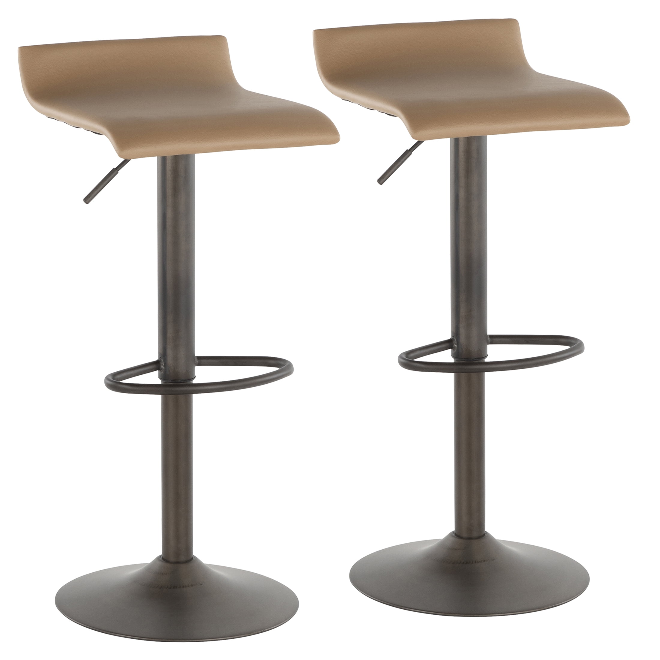 JERFIT Industrial Bar Stools Set of 2, Swivel PU Leather Counter Height ...