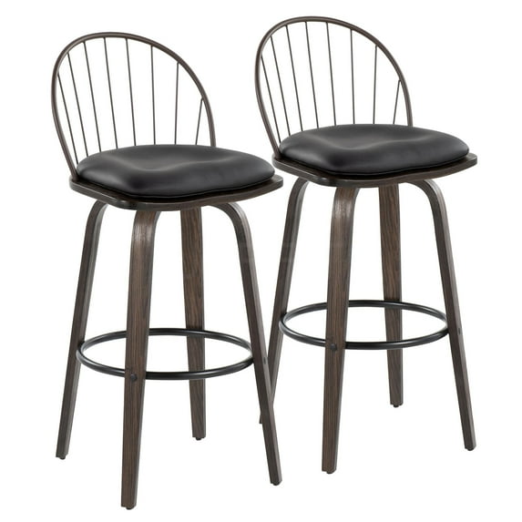 JERFIT Industrial Bar Stools Set of 2 with Swivel, Faux Leather ...