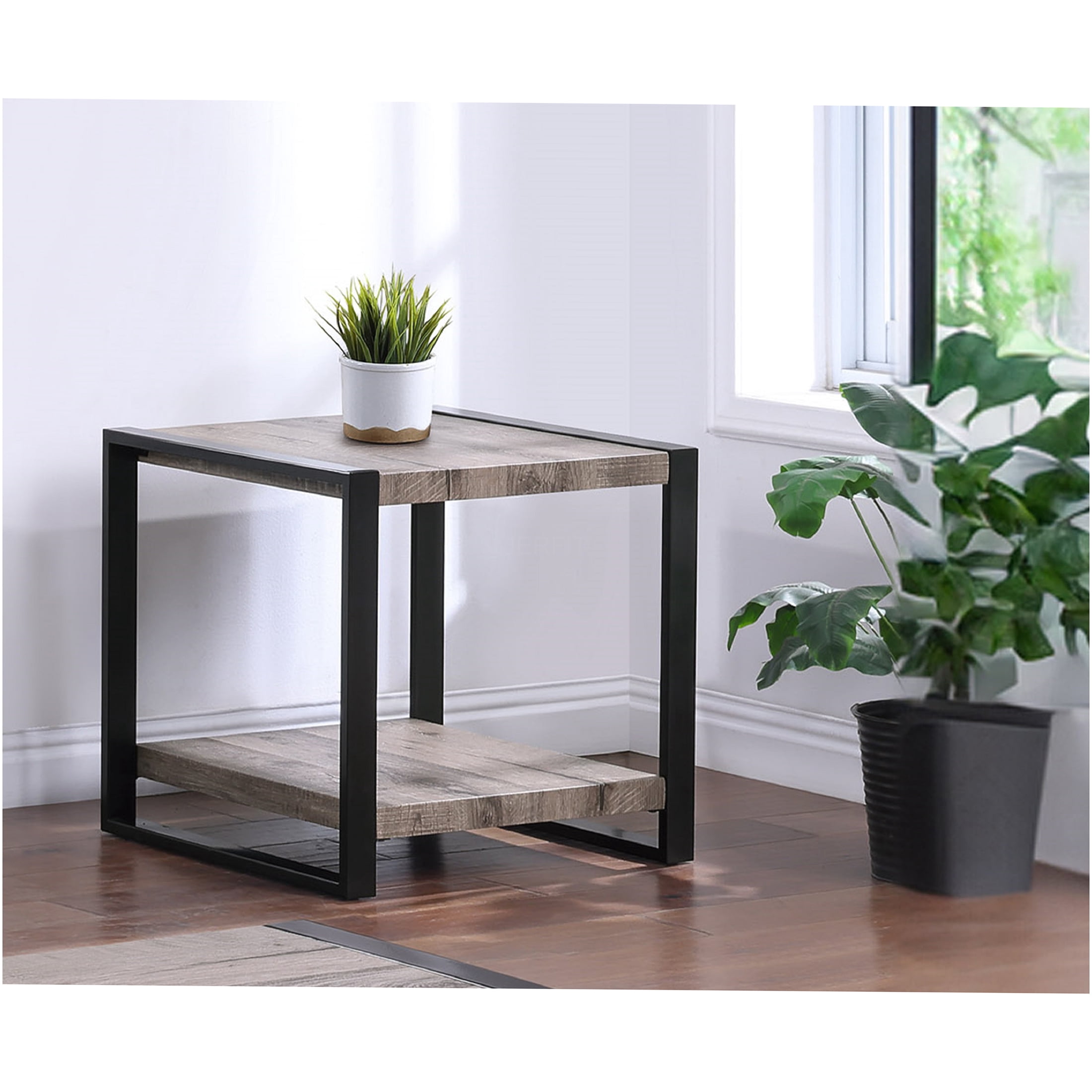 JERFIT Industrial End Table with Shelf, 23.5 Inch Small Side Table ...
