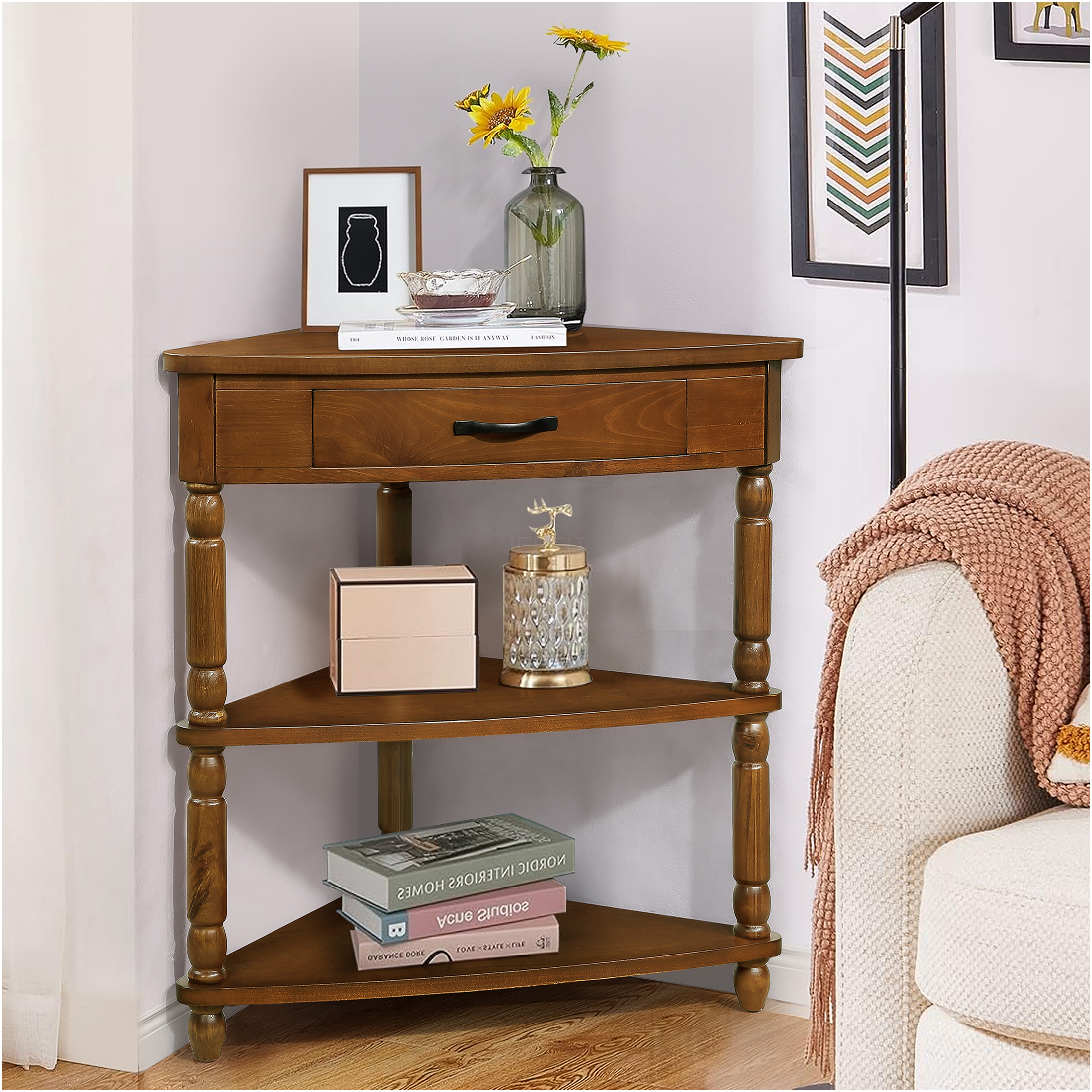 JERFIT Industrial Triangle Corner Table with 3 Tiers, Small Space End ...