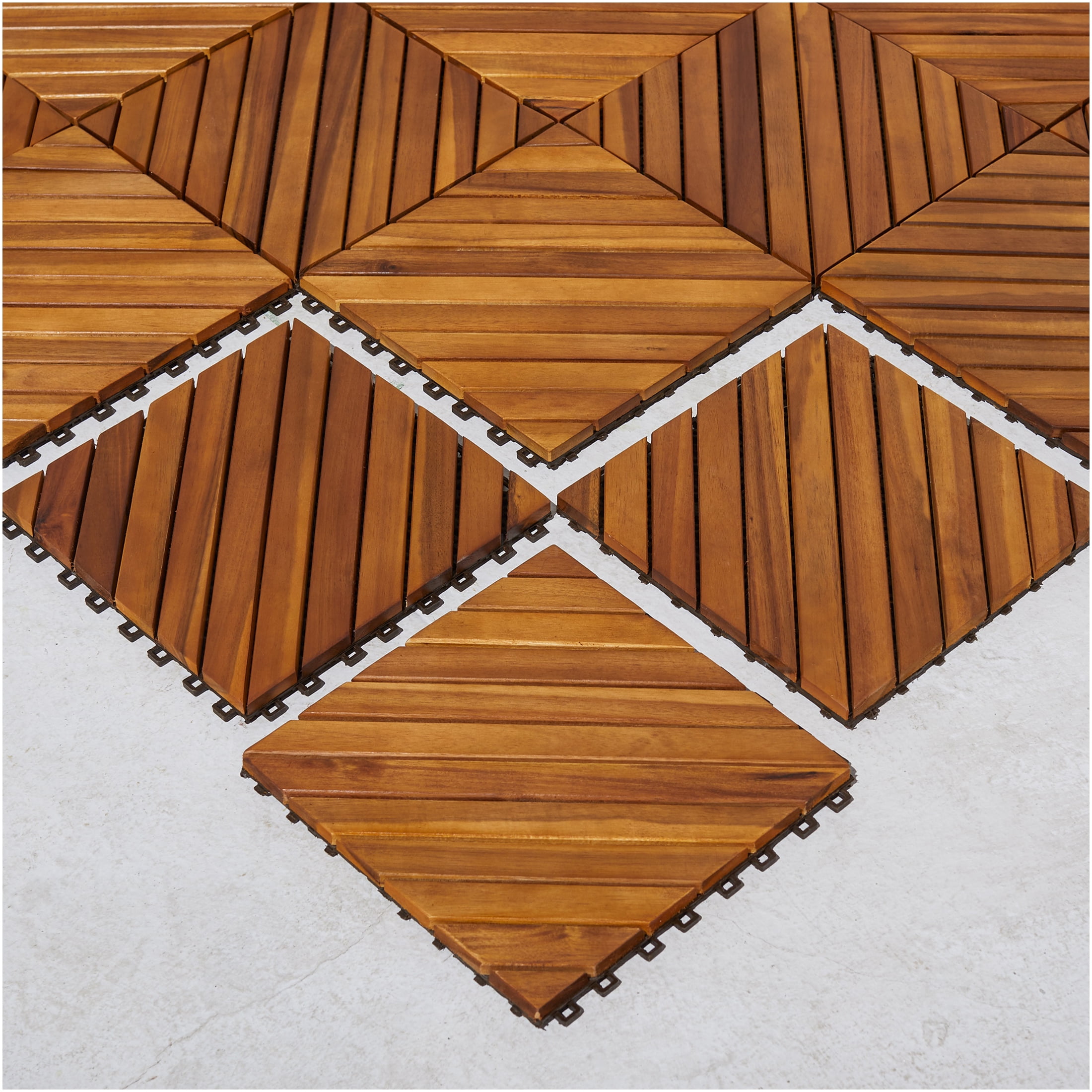 JERFIT Interlocking Acacia Wood Deck Tiles for Patio, 12 Diagonal Slats ...