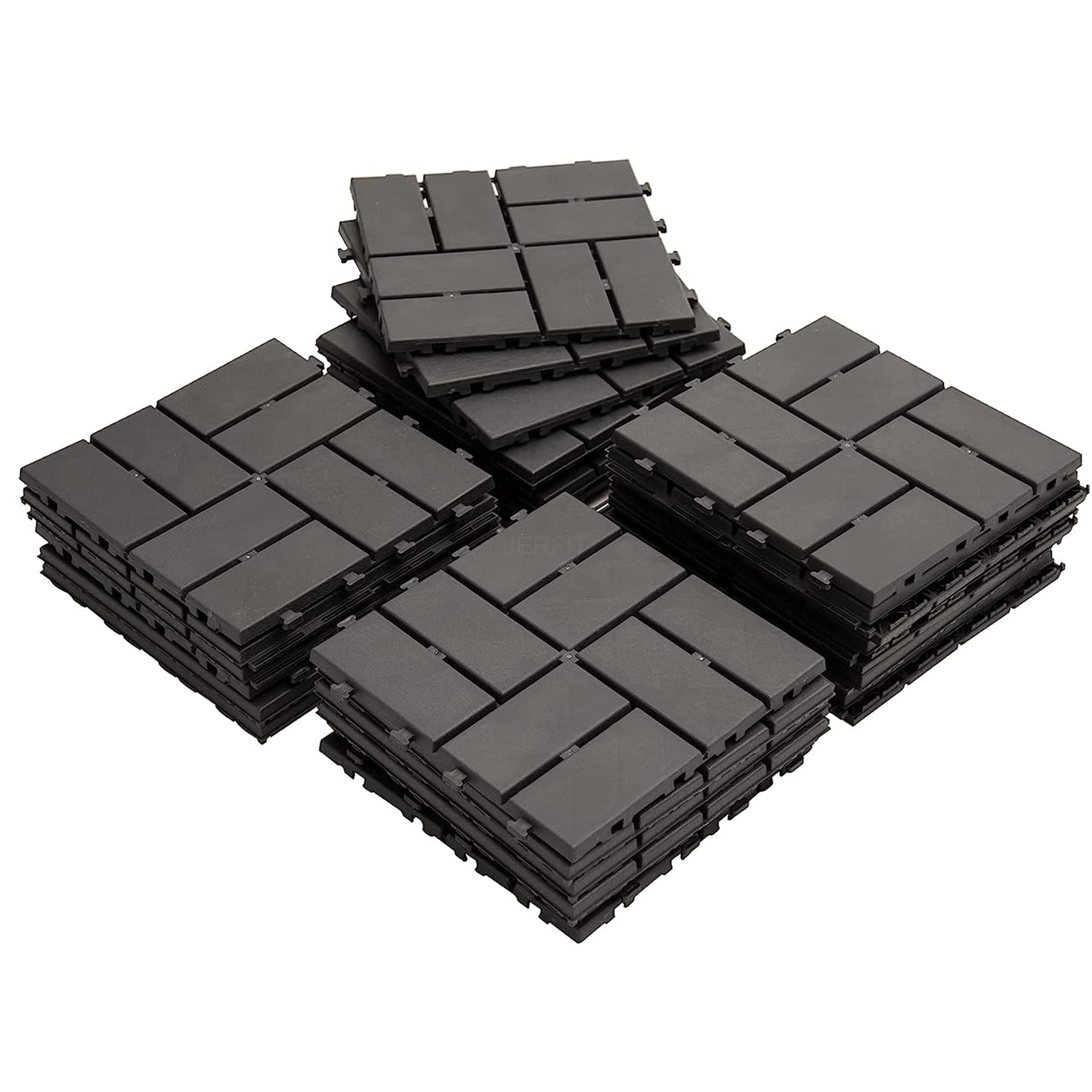 JERFIT Interlocking Plastic Deck Tiles, 12x12 Inch Gray Checkerboard ...