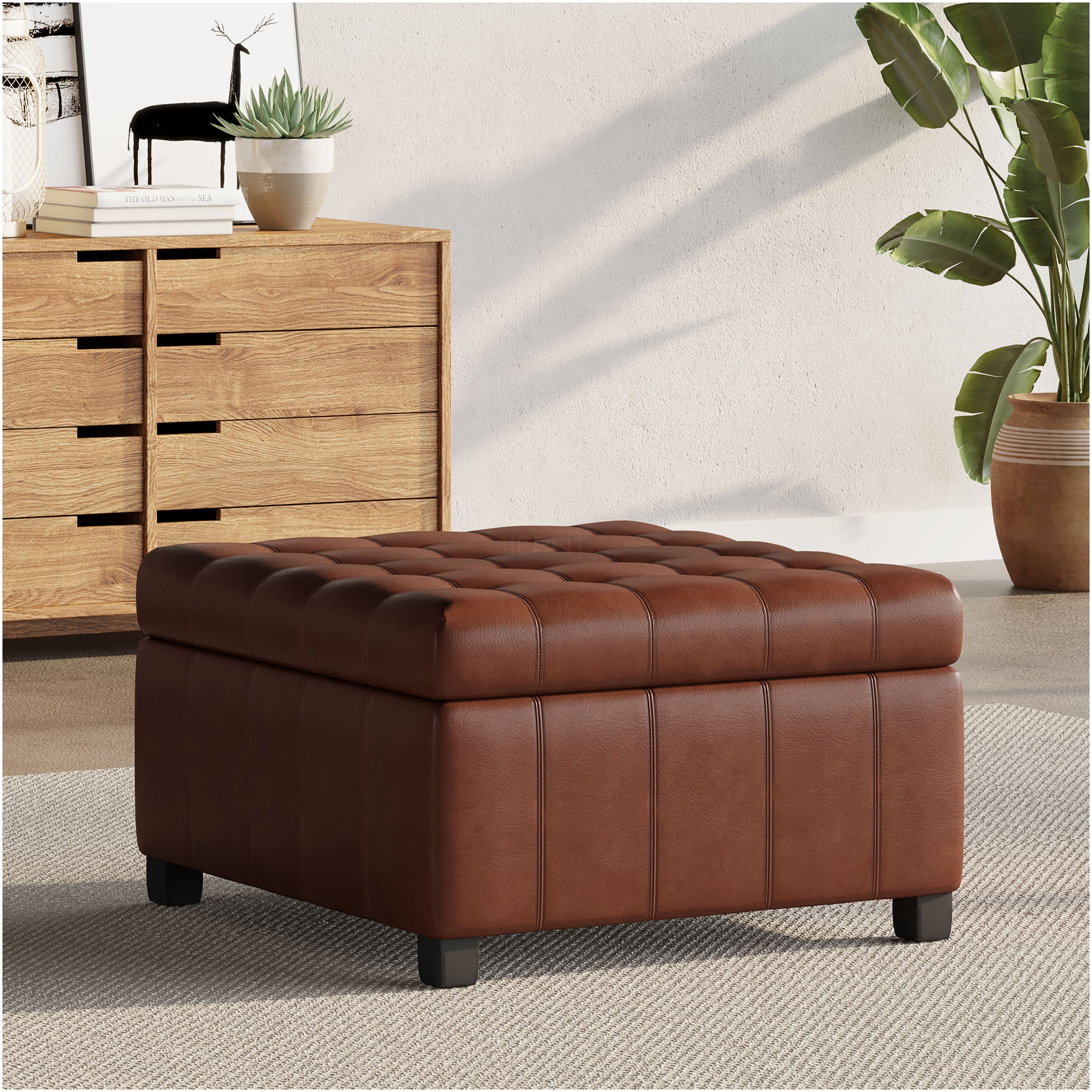JERFIT Isabella Light Brown Faux Leather Storage Ottoman Bench with ...