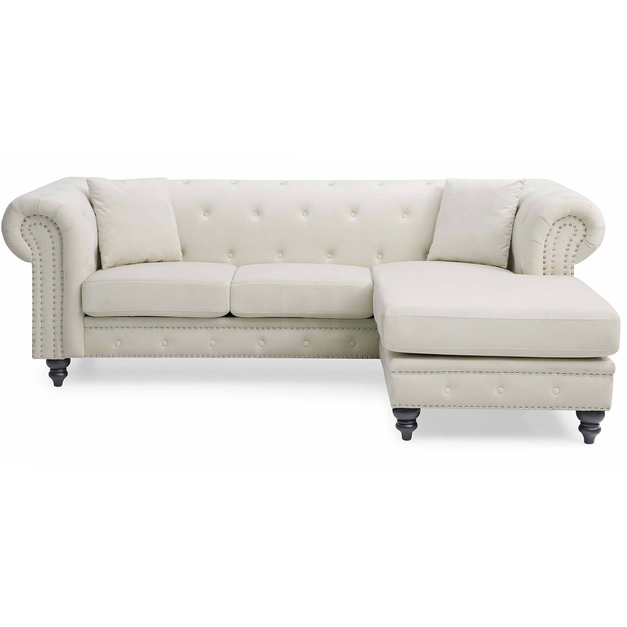 JERFIT Ivory Velvet Sofa Chaise Lounge, Modern Tufted L-Shaped ...