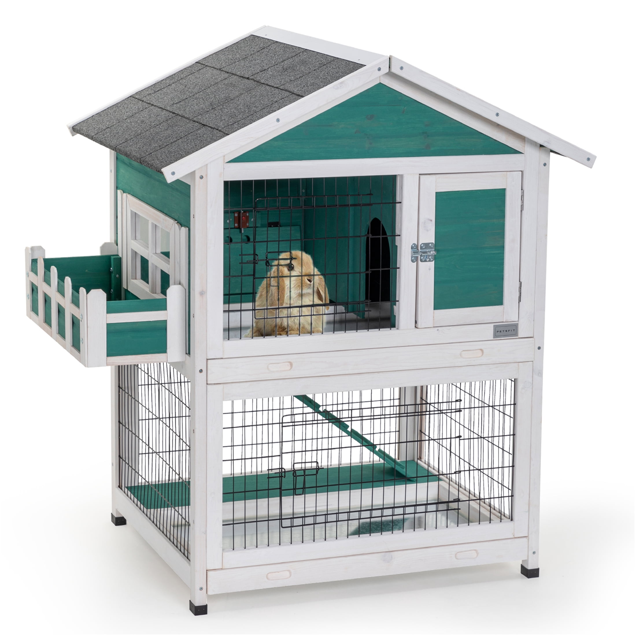 JERFIT Large 2-Story Rabbit Hutch with Waterproof Roof, Outdoor Bunny ...