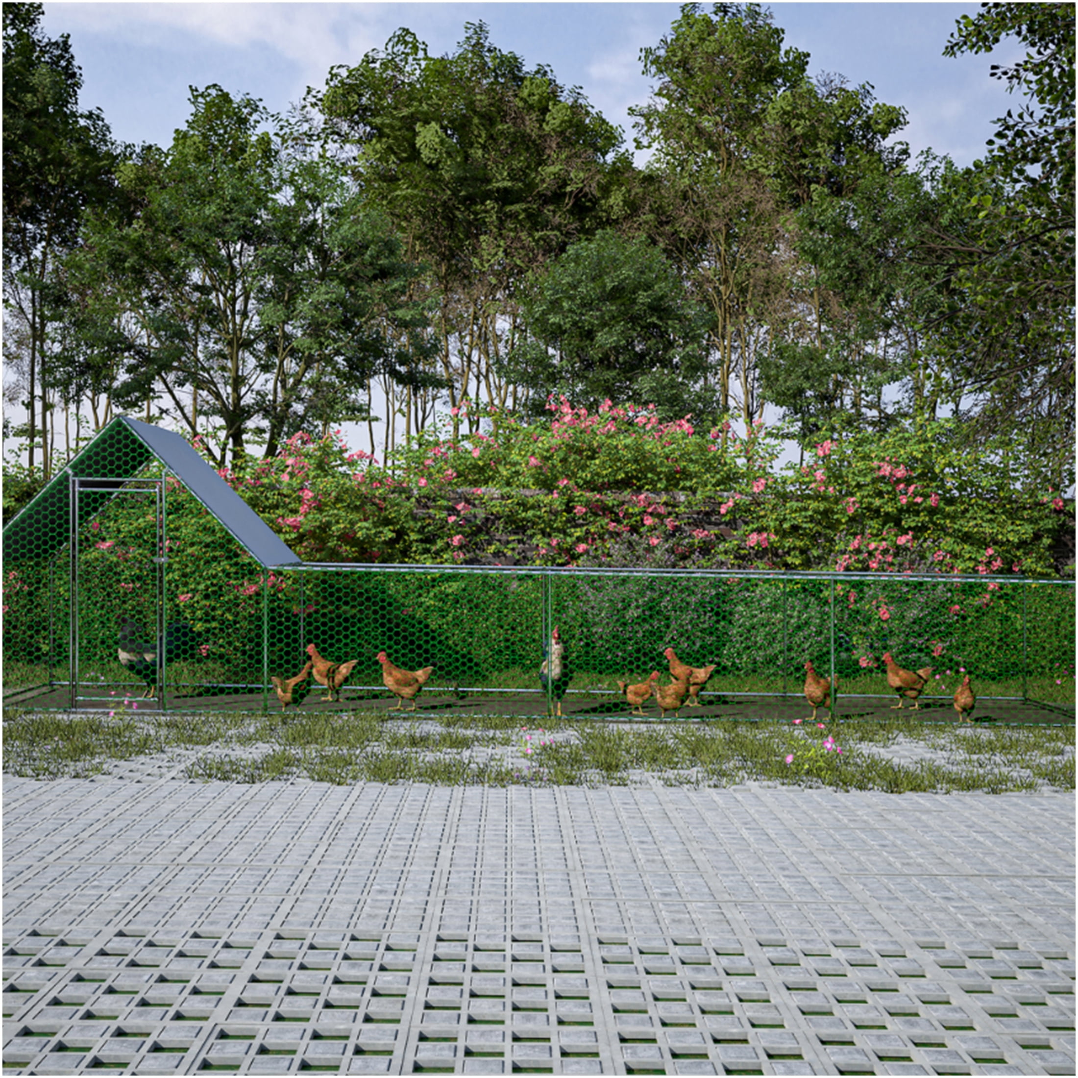 JERFIT Large 26' Walk-in Metal Chicken Coop & Run with Waterproof Cover ...