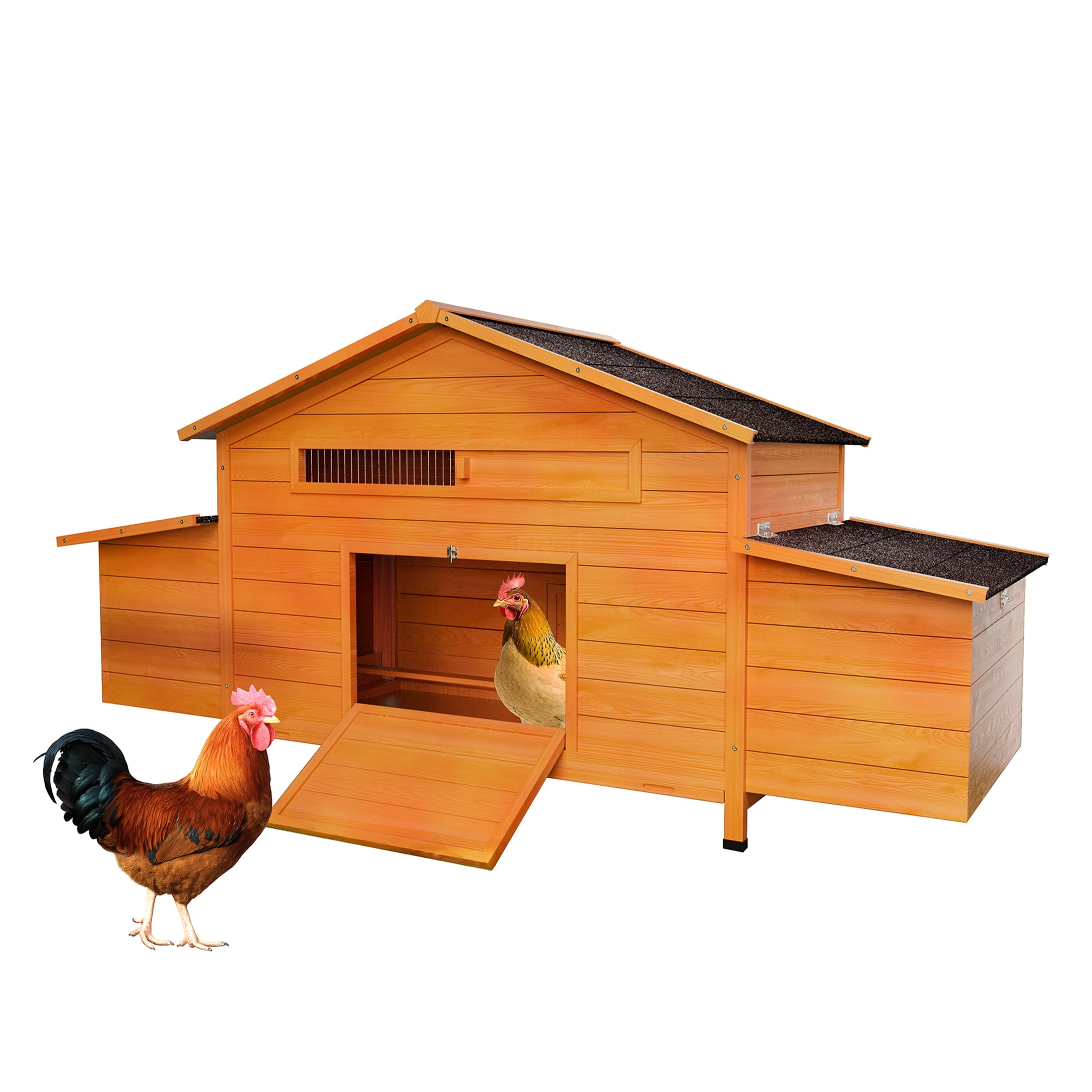 JERFIT Large Brick Red Wooden Chicken Coop Hen House with Waterproof ...