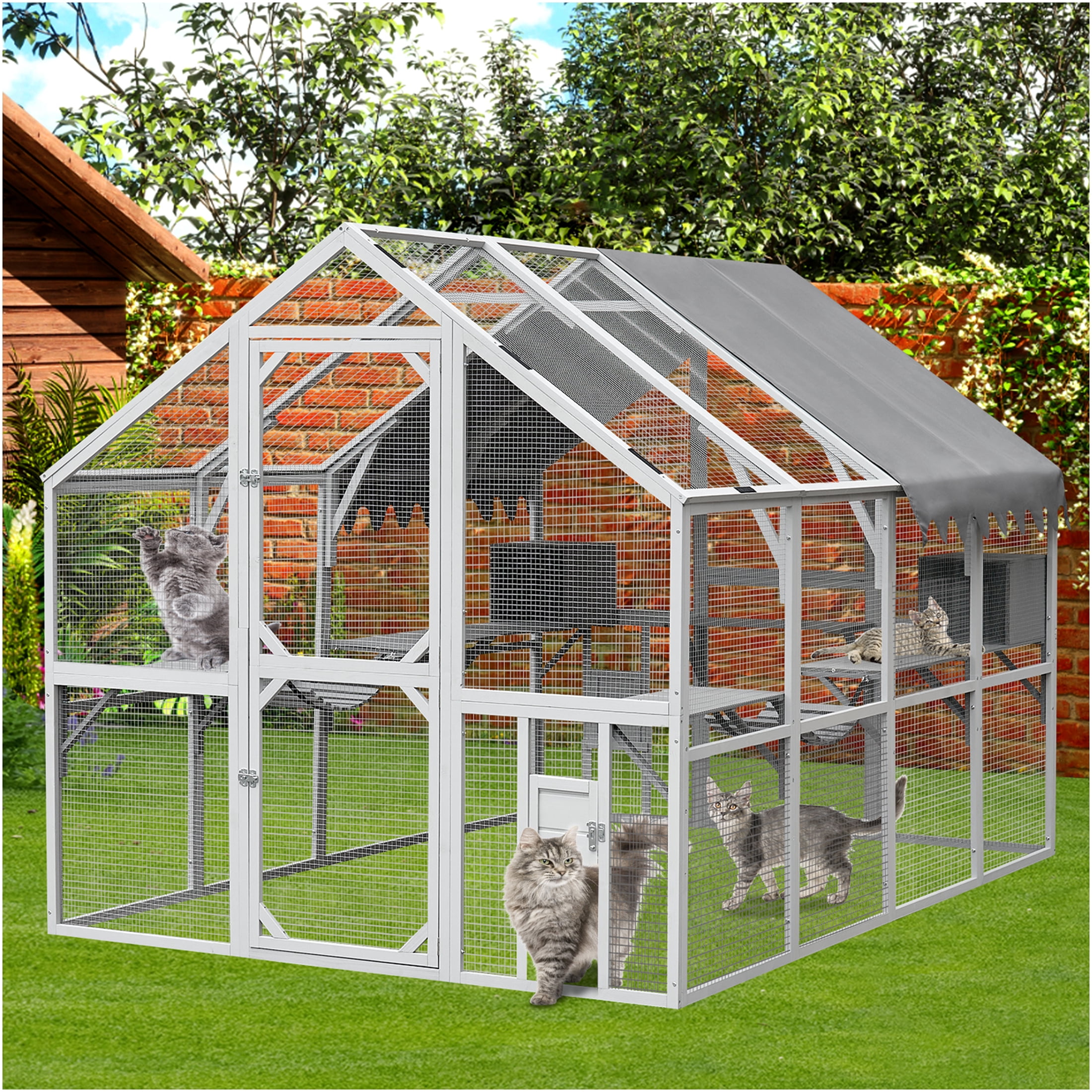 JERFIT Large Outdoor Cat Enclosure with Waterproof Roof, 2 Sleeping ...