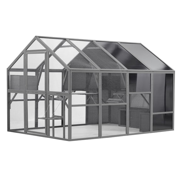 JERFIT Large Outdoor Catio Enclosure with Roof, Wooden Cat Playpen for ...