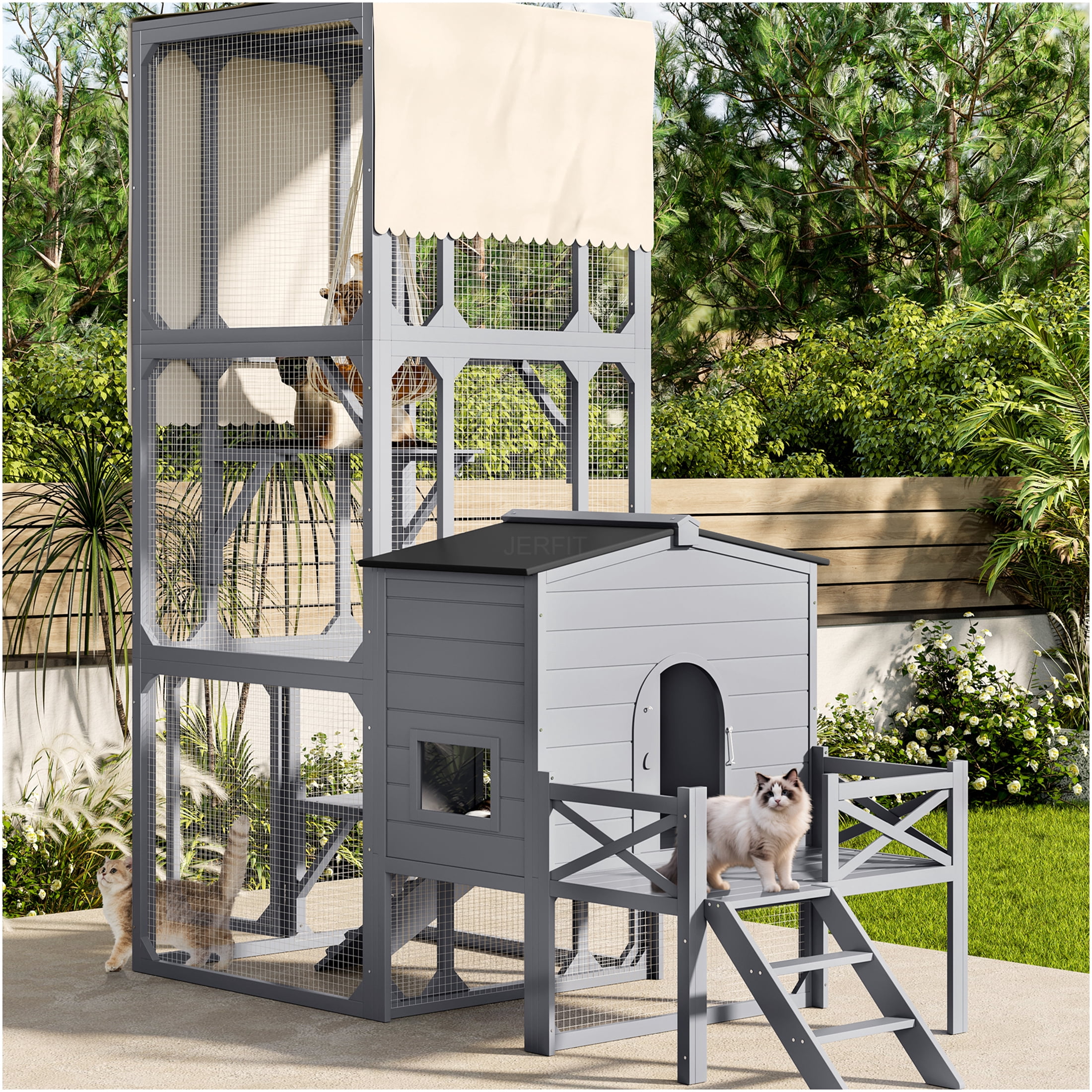 JERFIT Large Outdoor Catio Enclosure with Waterproof Roof, Multiple ...