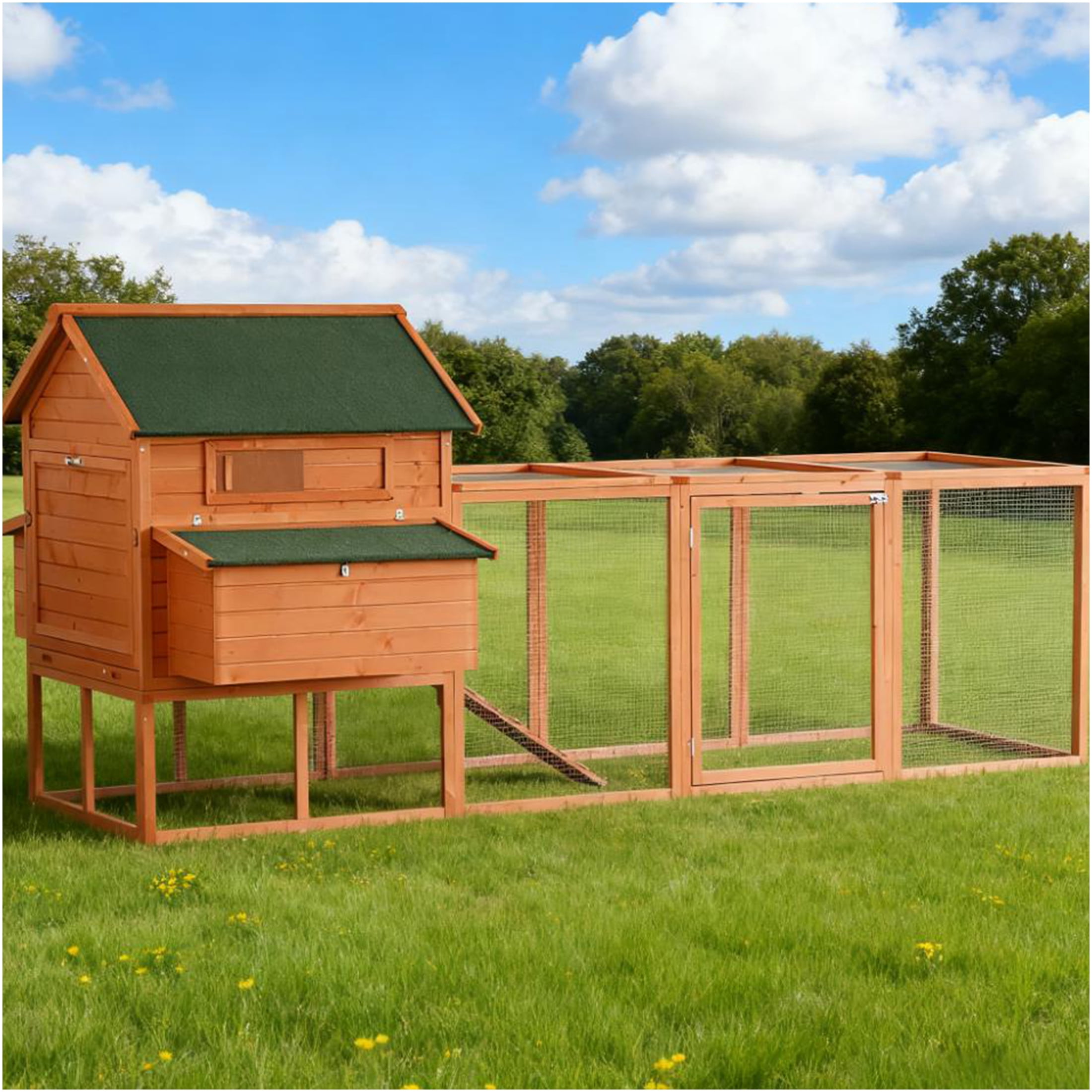 JERFIT Large Outdoor Chicken Coop with Run, Wooden Poultry Hen House ...