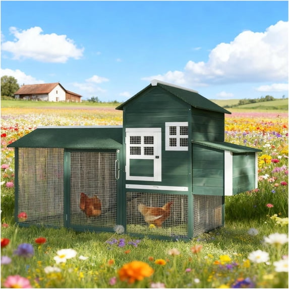 JERFIT Large Outdoor Chicken Coop with Run, Wooden Hen House with ...