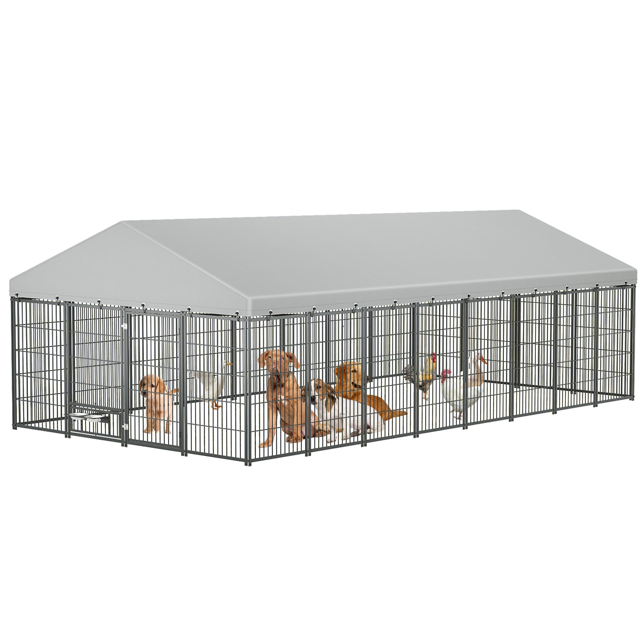 JERFIT Large Outdoor Dog Kennel with Roof Cover, 18.9ft x 9.6ft Heavy ...