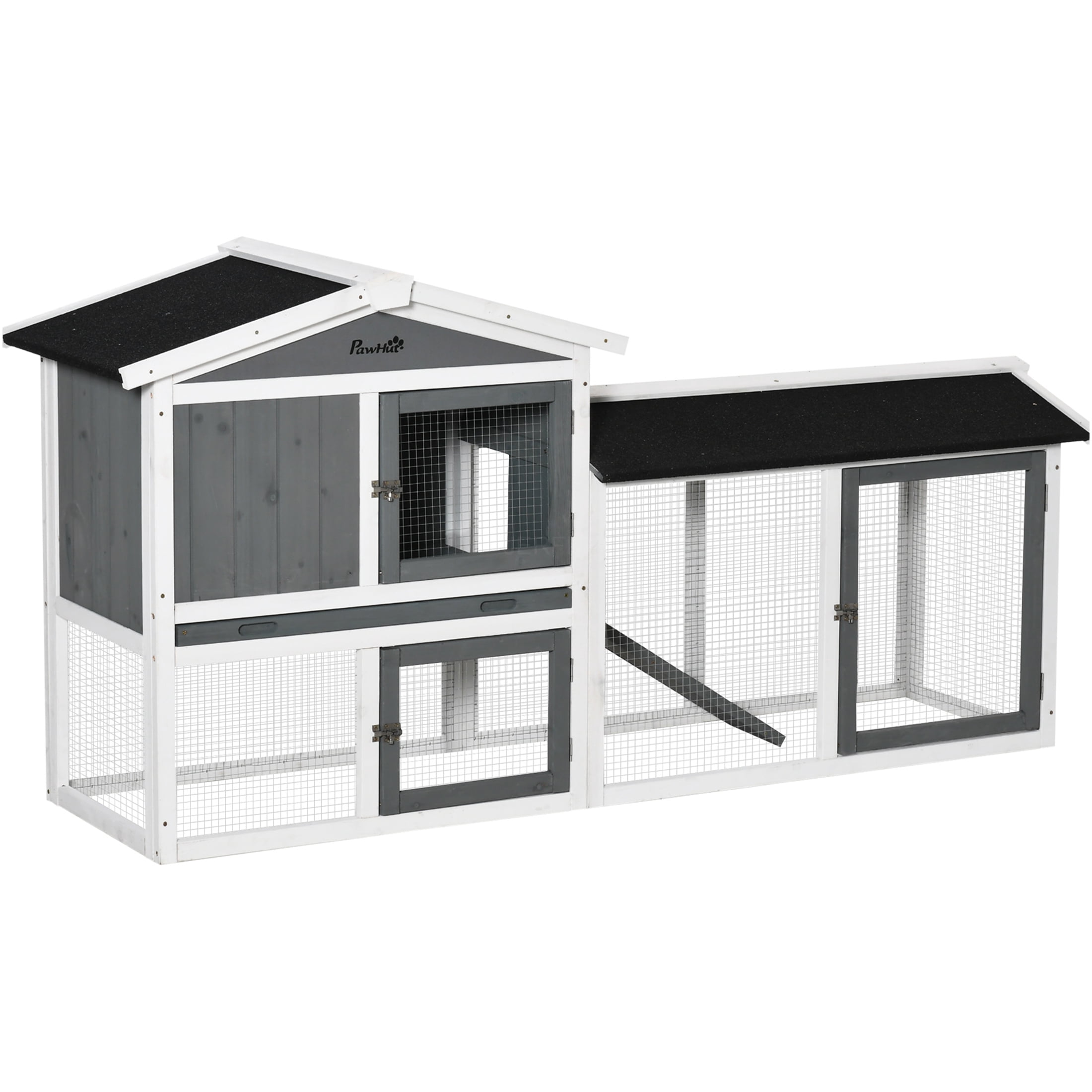 JERFIT Large Outdoor Rabbit Hutch with Run, White Wooden Bunny Cage ...