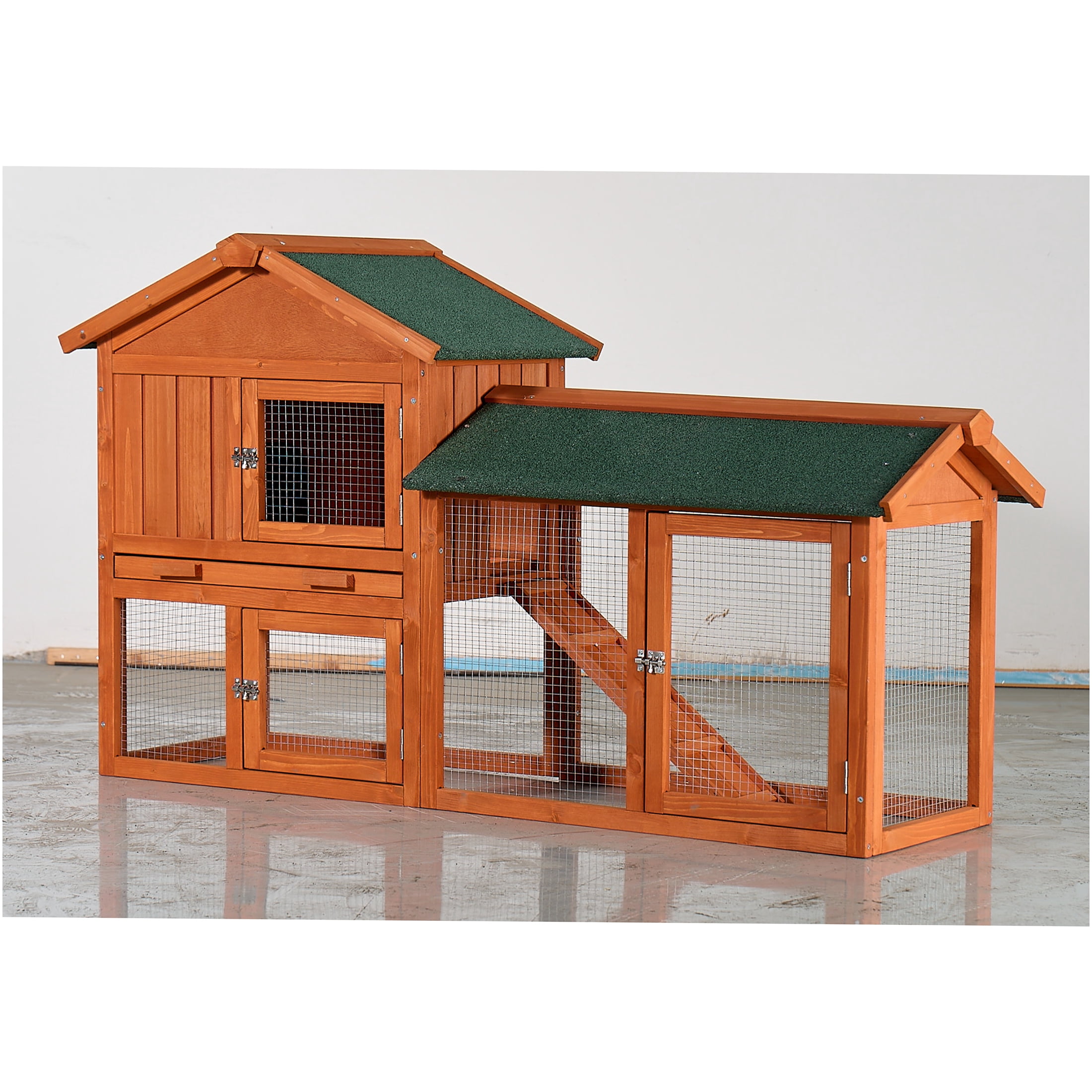 JERFIT Large Outdoor Rabbit Hutch with Waterproof Roof, 2-Story Wooden ...