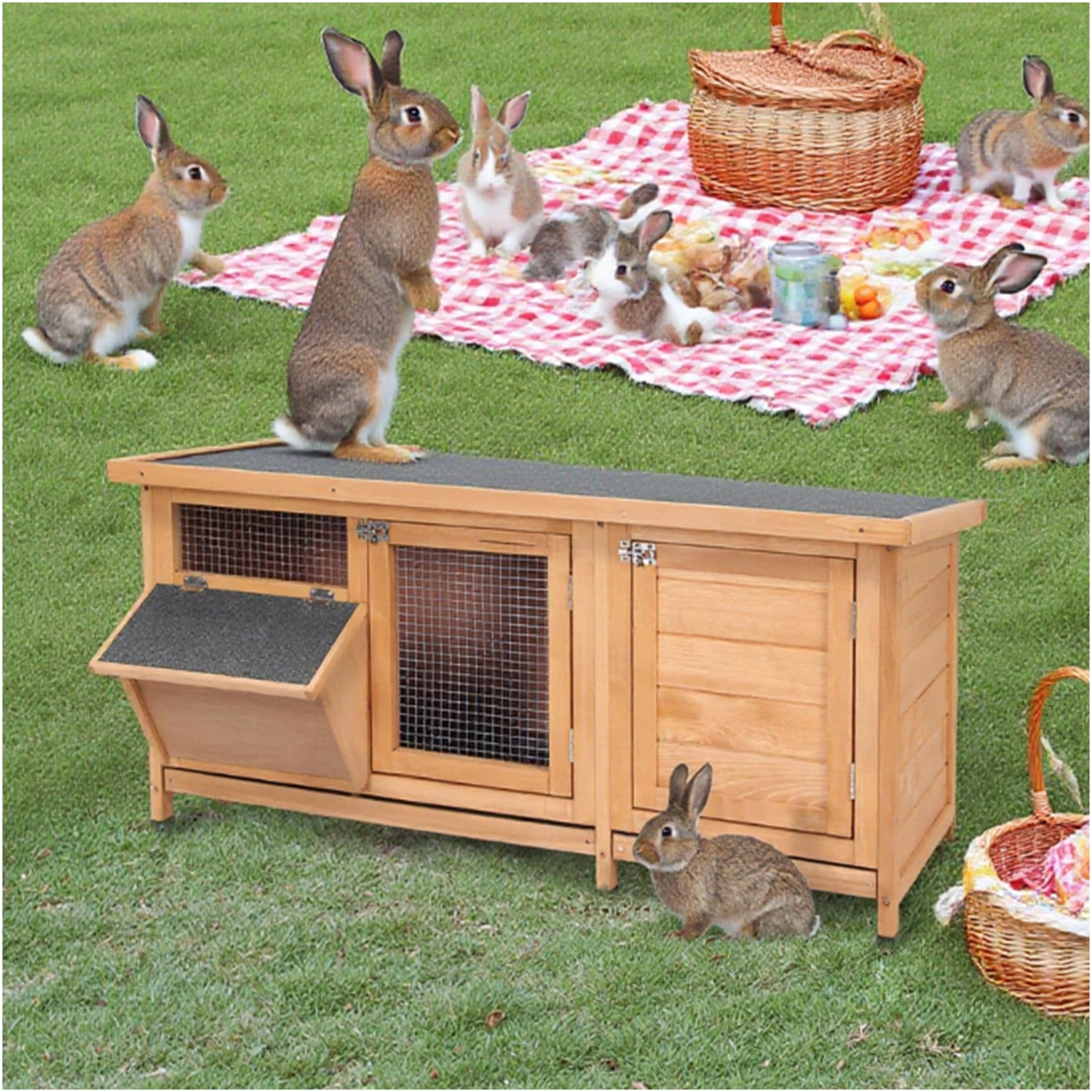 JERFIT Large Outdoor Rabbit Hutch with Waterproof Roof, Yellow Steel ...