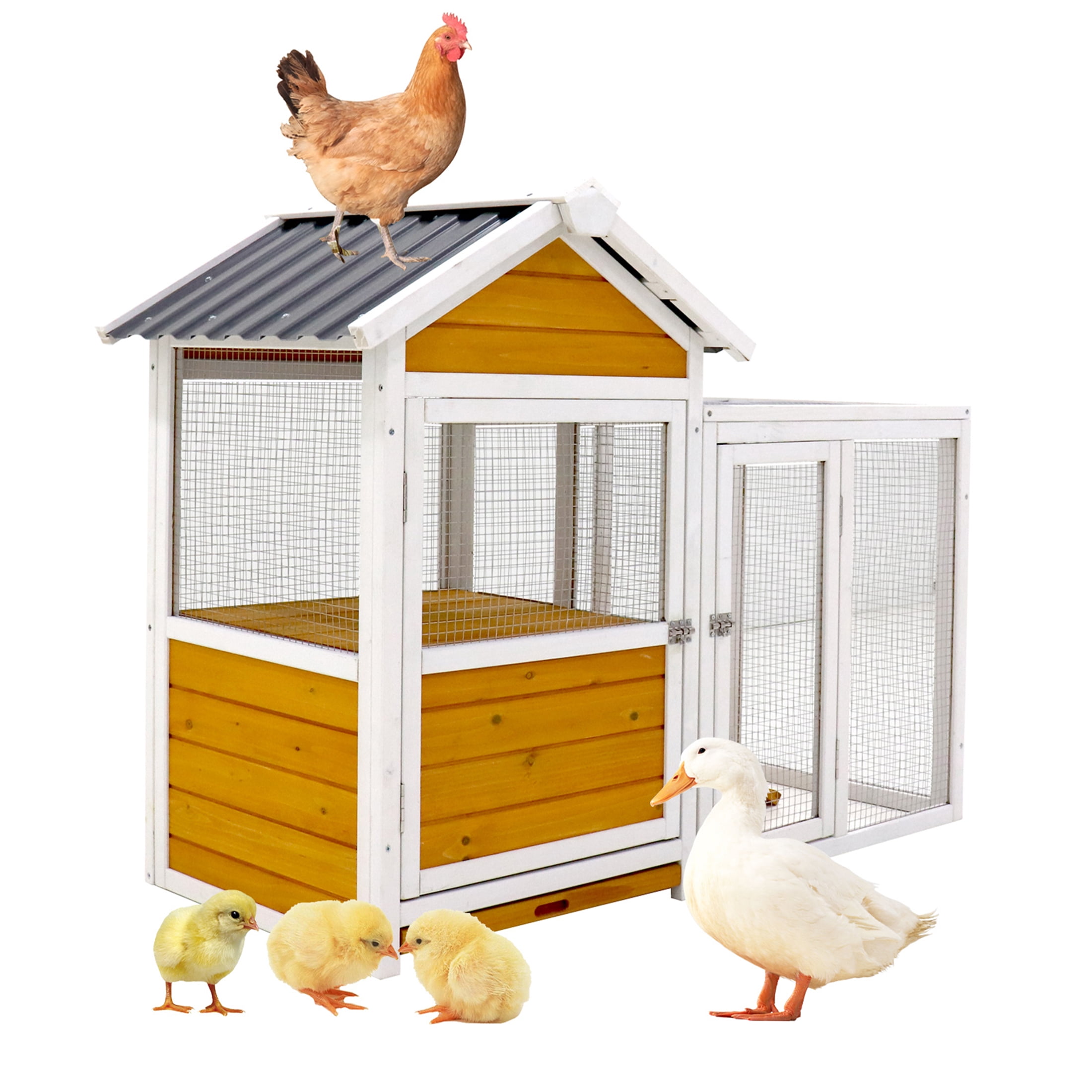JERFIT Large Outdoor Wooden Chicken Coop with Waterproof PVC Roof ...
