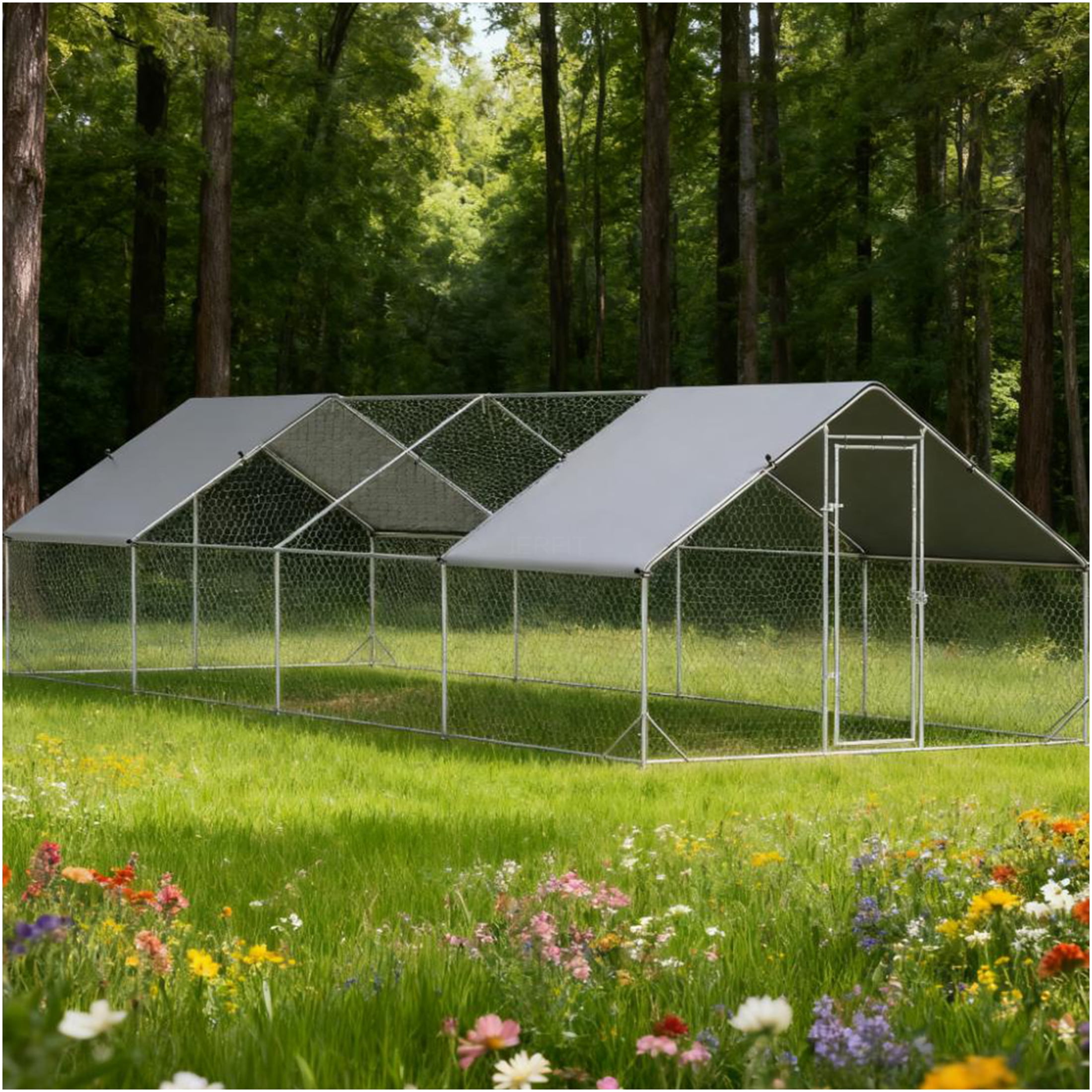 JERFIT Large Walk-In Chicken Coop & Run with Roof, 26.2x9.8x6.6 FT ...