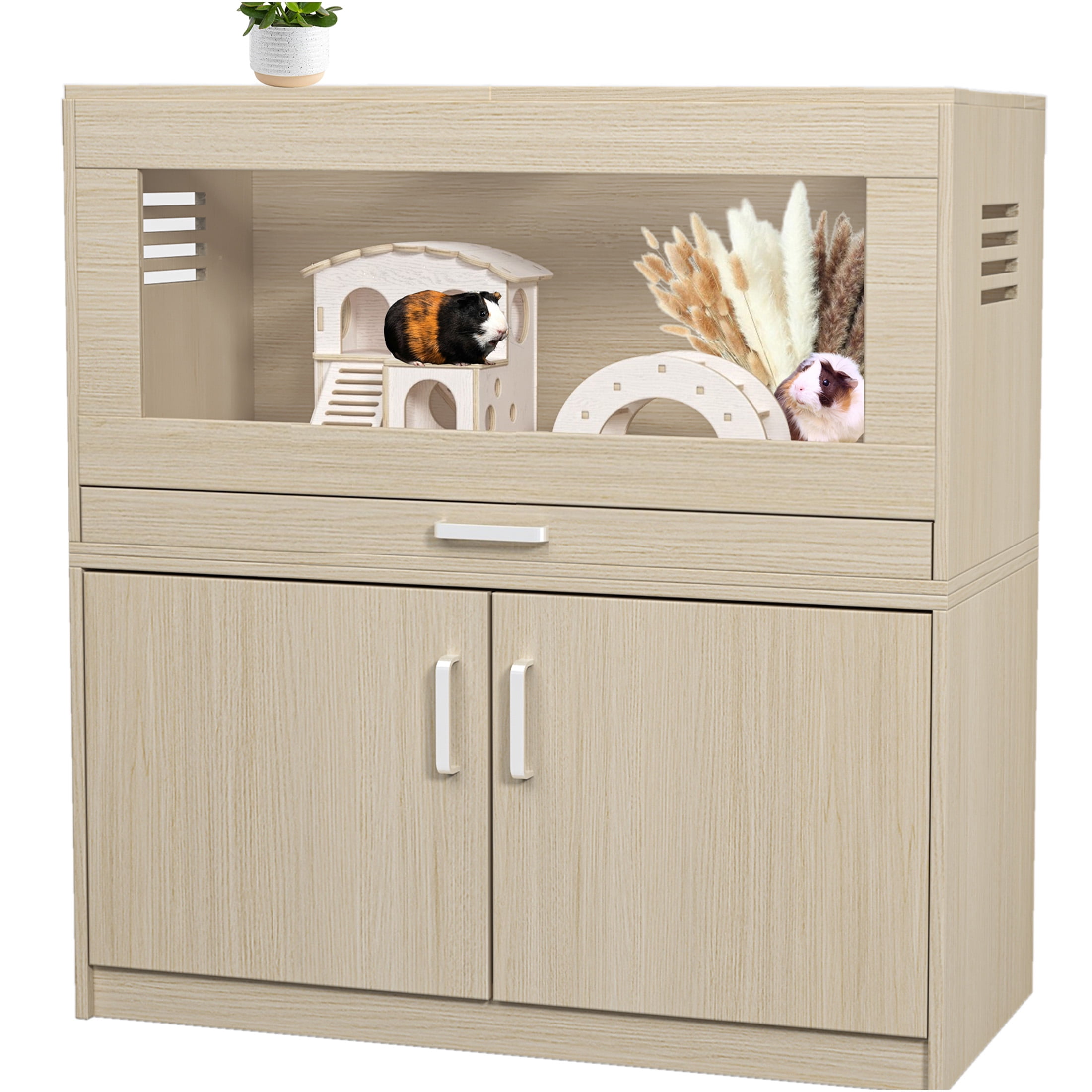 JERFIT Large Wooden Hamster Cage with Storage Cabinet, Openable Roof ...