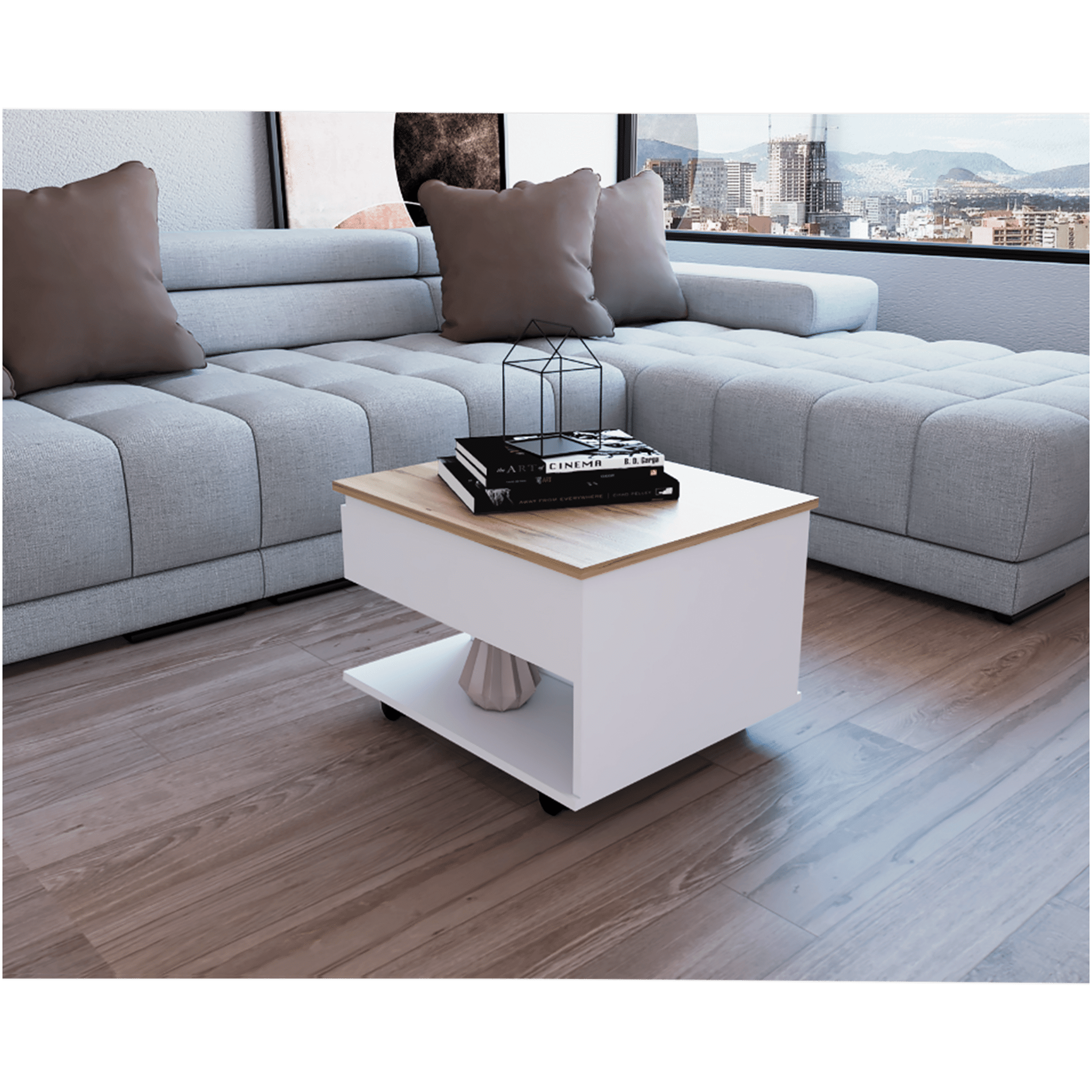 JERFIT Lift Top Coffee Table with Wheels, Lift-Top Mechanism, Hidden ...
