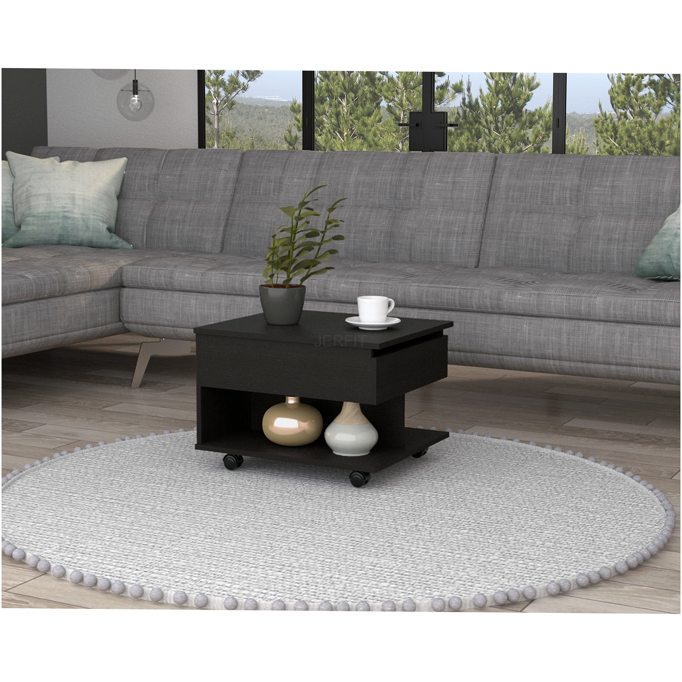 JERFIT Lift Top Coffee Table with Storage, Black Engineered Wood, Lift ...