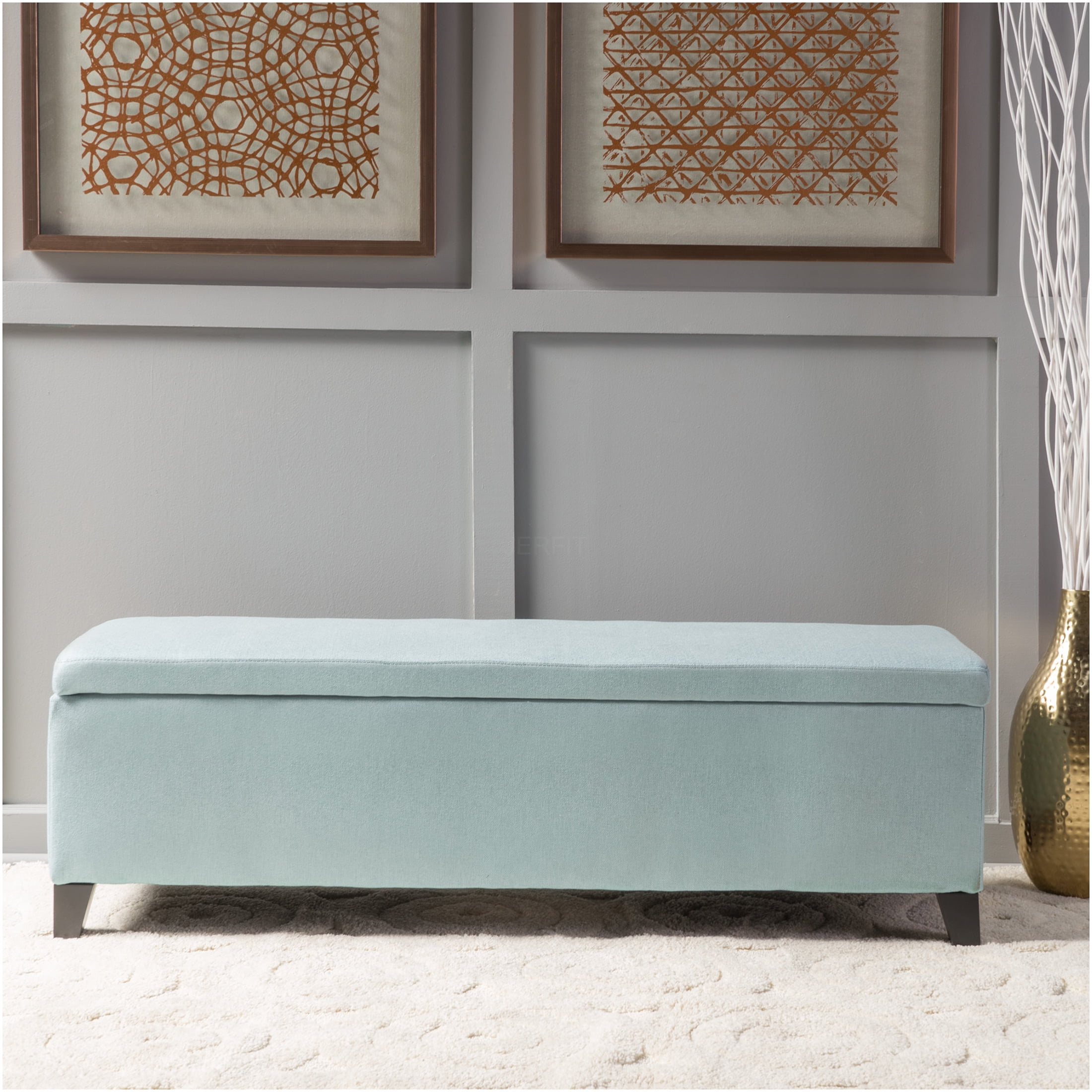 JERFIT Light Blue Storage Ottoman Bench with Lift Top Lid, Fabric ...