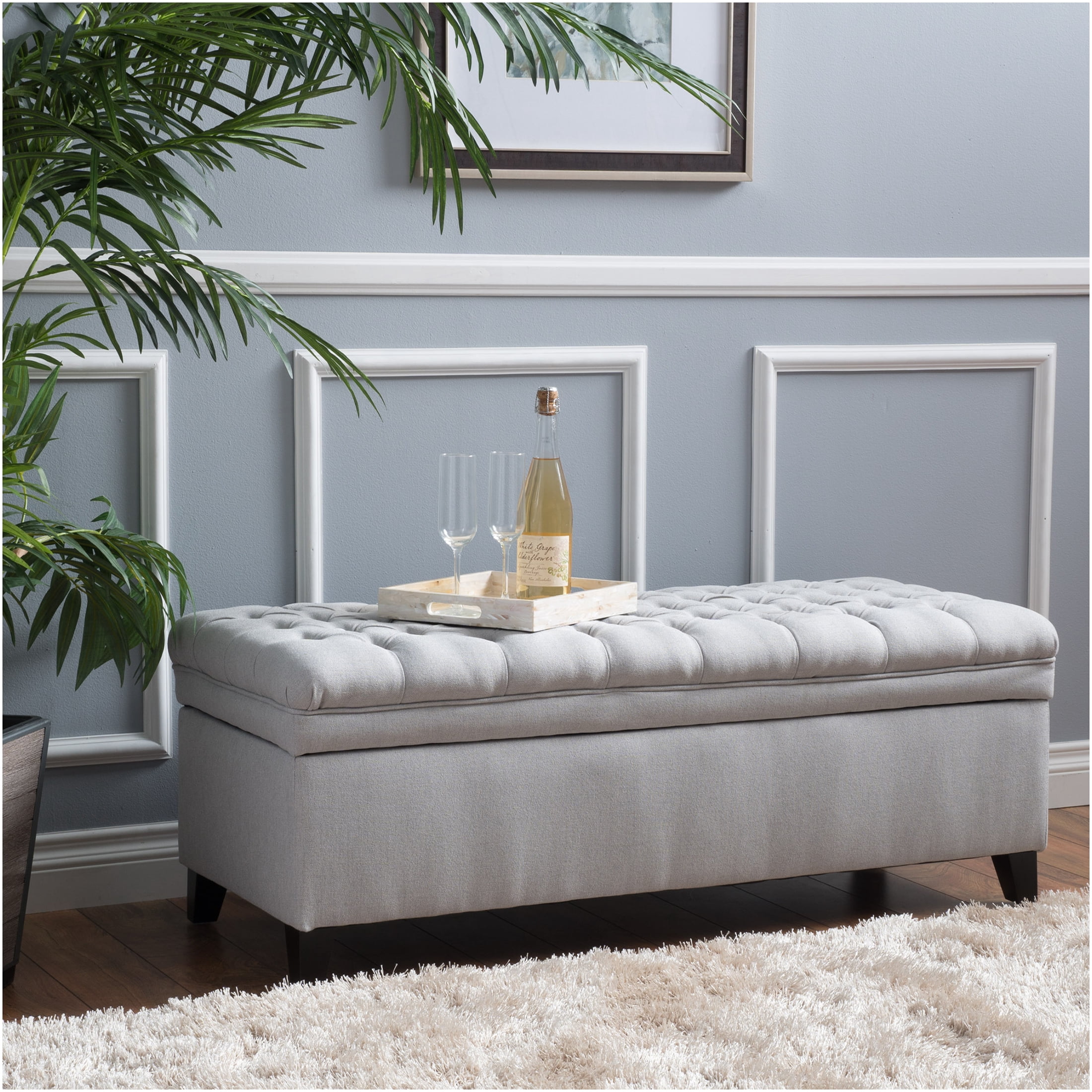 JERFIT Light Gray Fabric Storage Ottoman Bench with Lift Top, 50