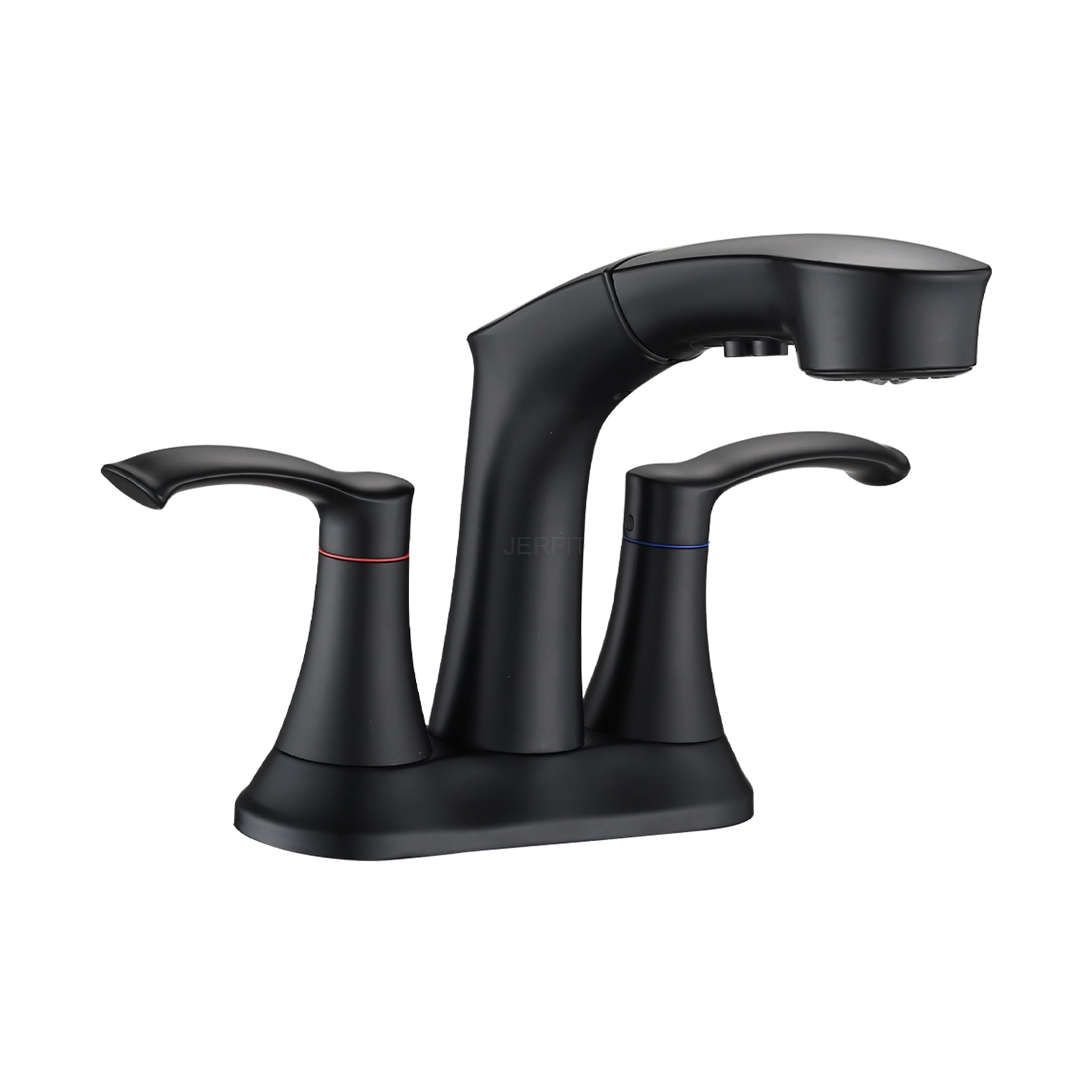 JERFIT Matte Black 4-inch Centerset Bathroom Sink Faucet with Pull-Out ...