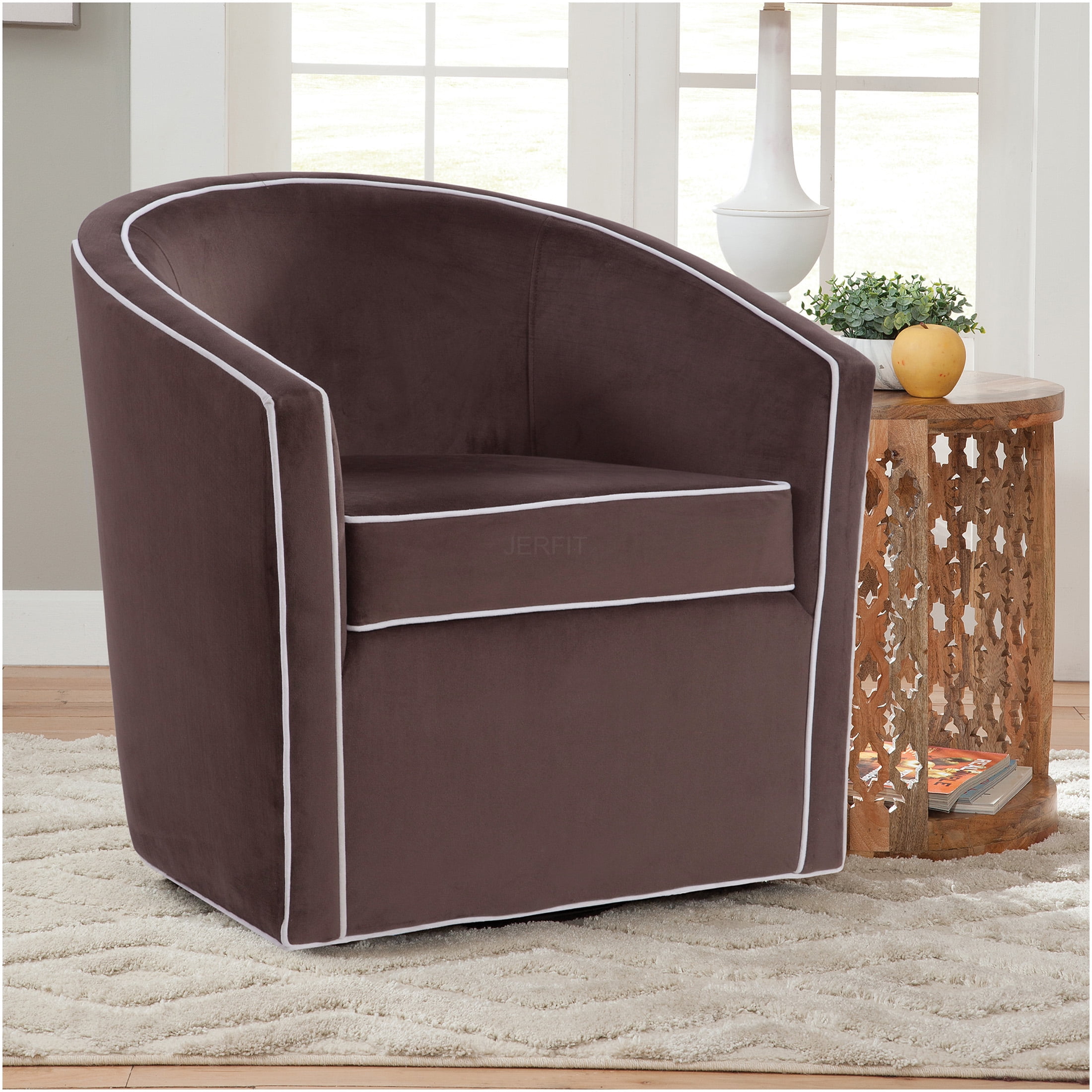 JERFIT Mid-Century Modern Velvet Swivel Accent Chair with 360° Rotation ...